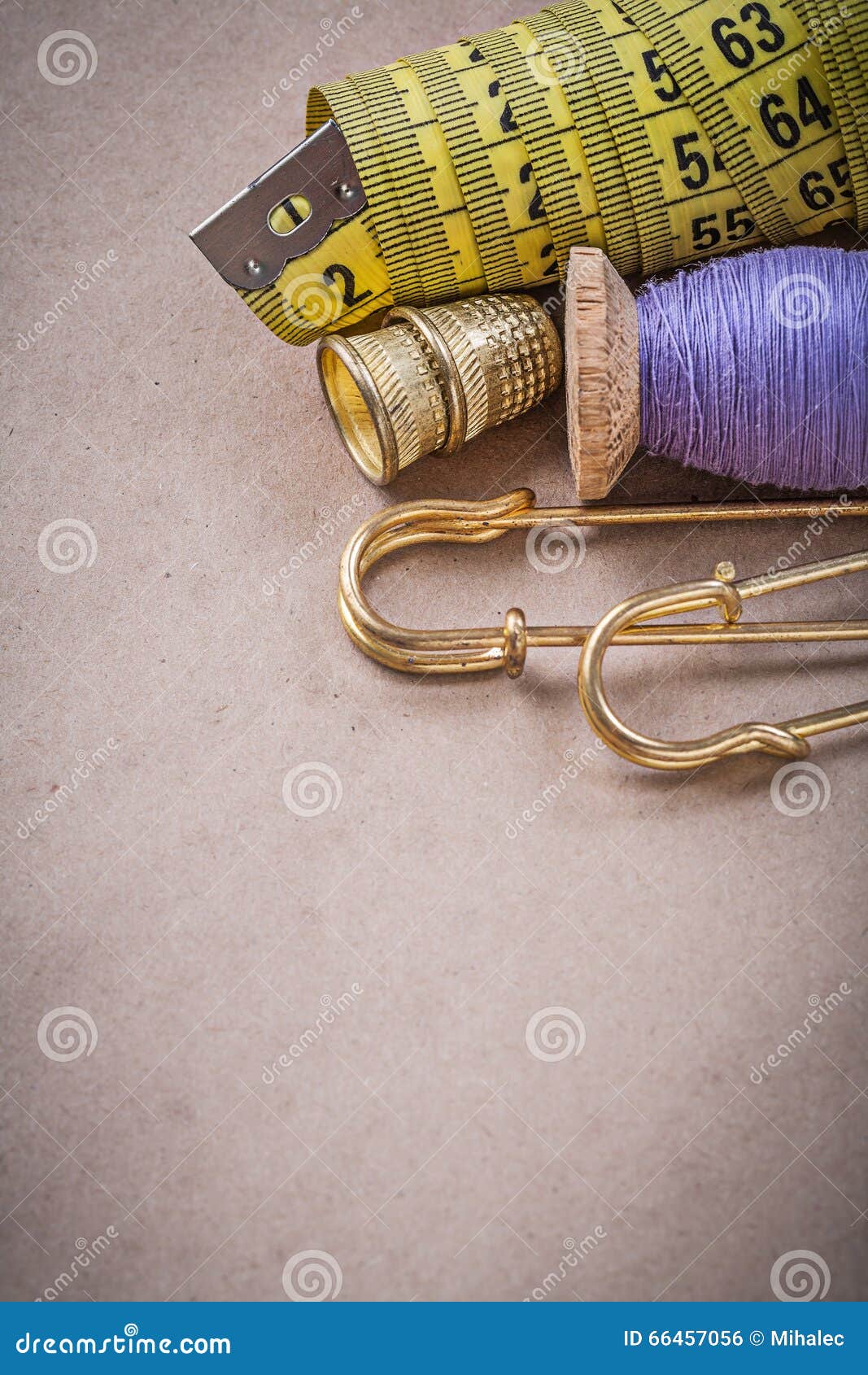 Measuring Flexible Ruler Thread Spool Clasp Pins Thimbles Stock Photo ...