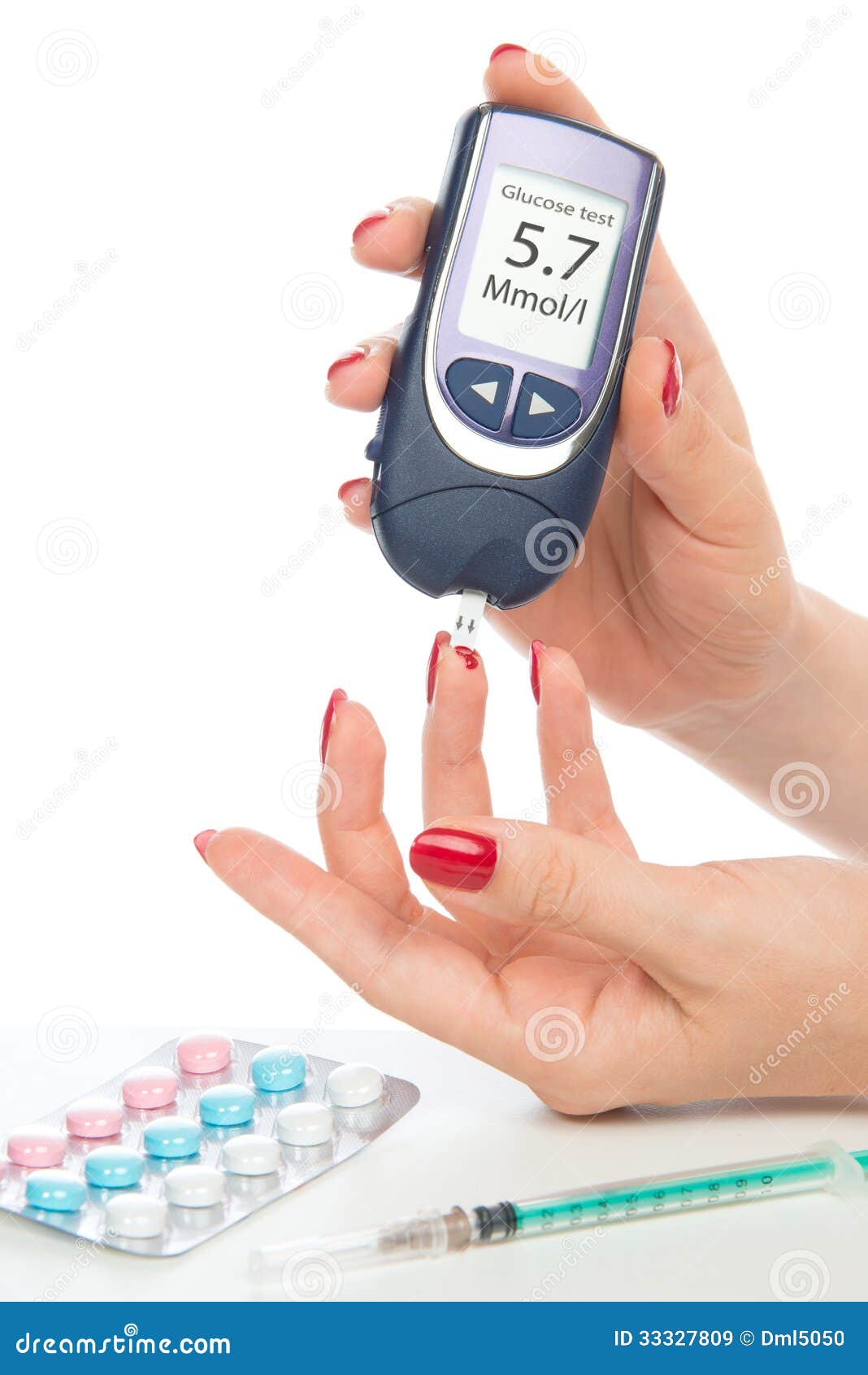 Measuring Glucose Level Blood Test Using Mini Glucometer Stock Image ...