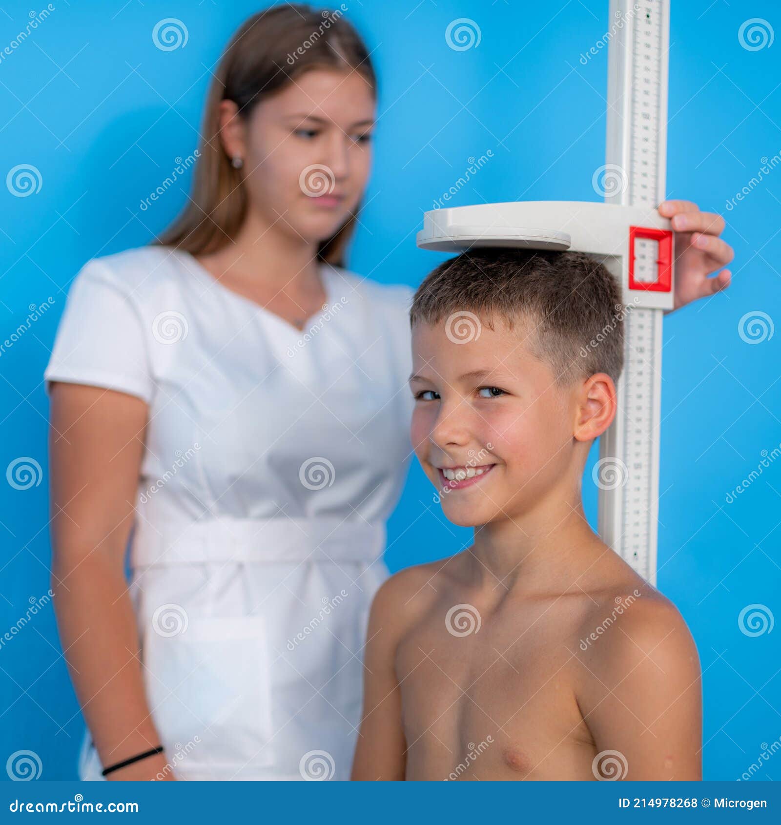 Measuring Height of Children, Auxologic Anthropometry Stock Photo ...