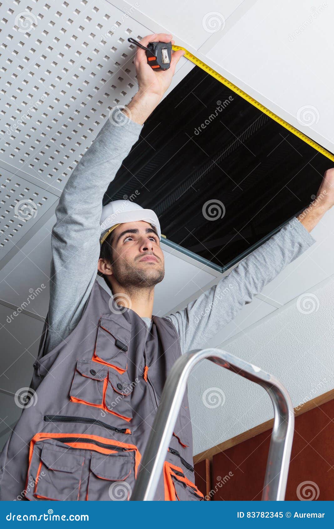 Measuring hole on ceiling stock image. Image of manual - 83782345