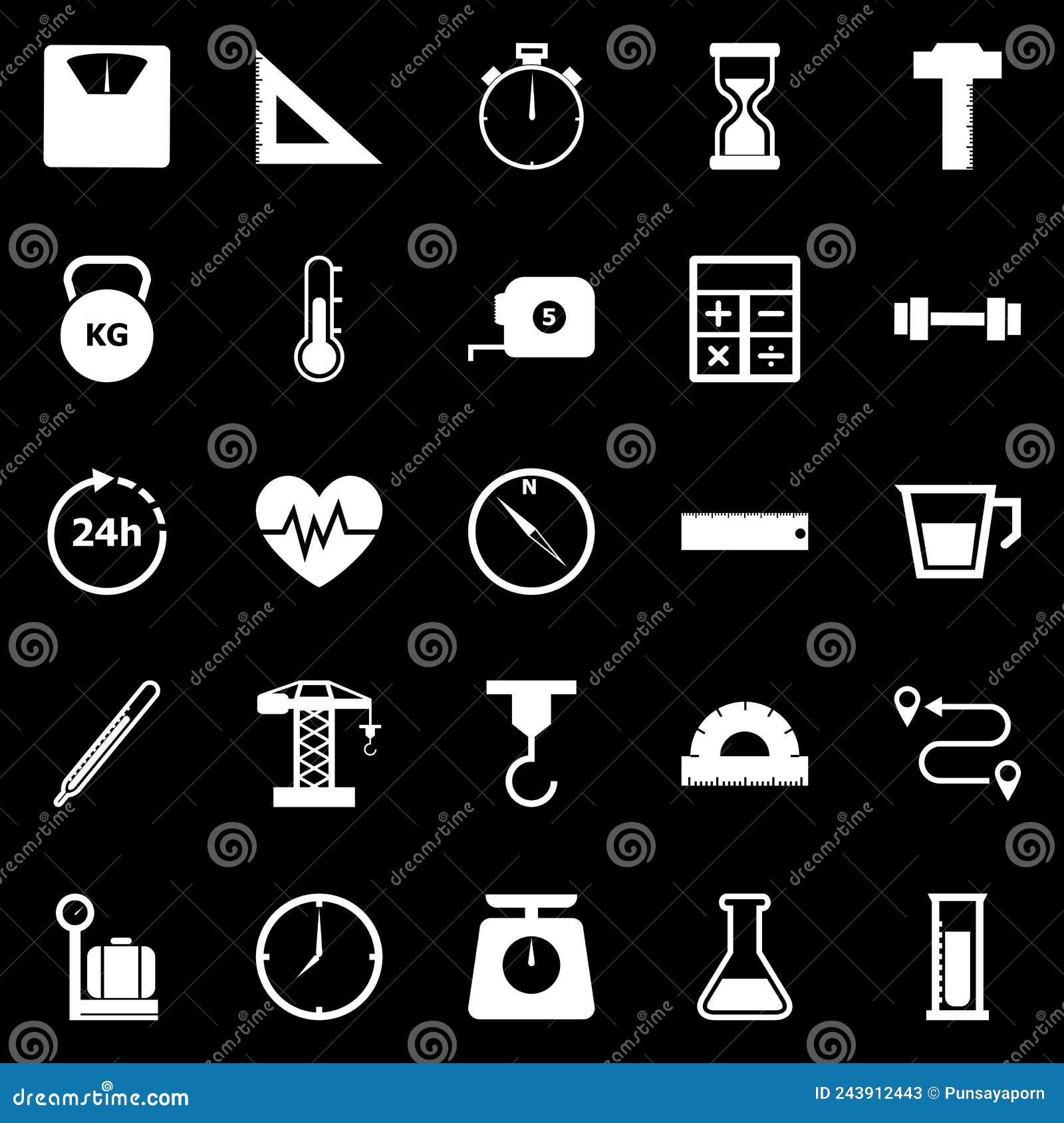 Measuring Icons on Black Background Stock Vector - Illustration of icon ...
