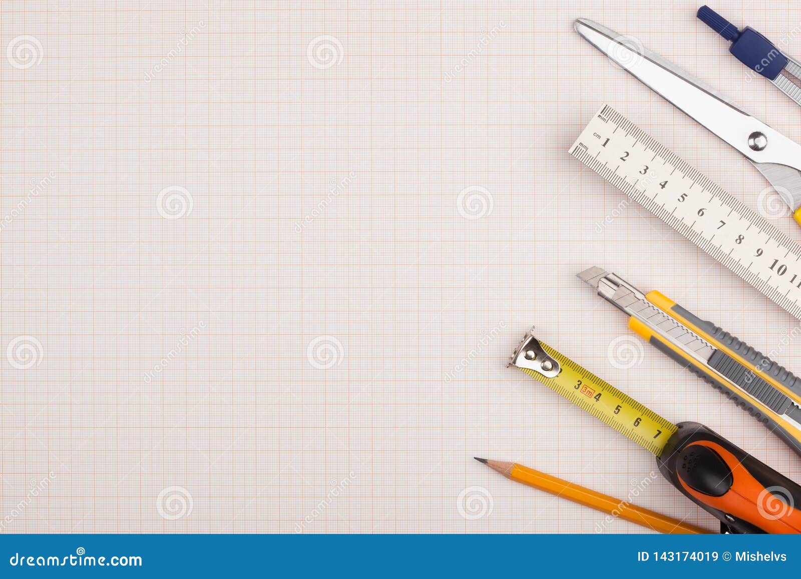 Measuring Instruments and Scissors. Stock Image - Image of measure ...