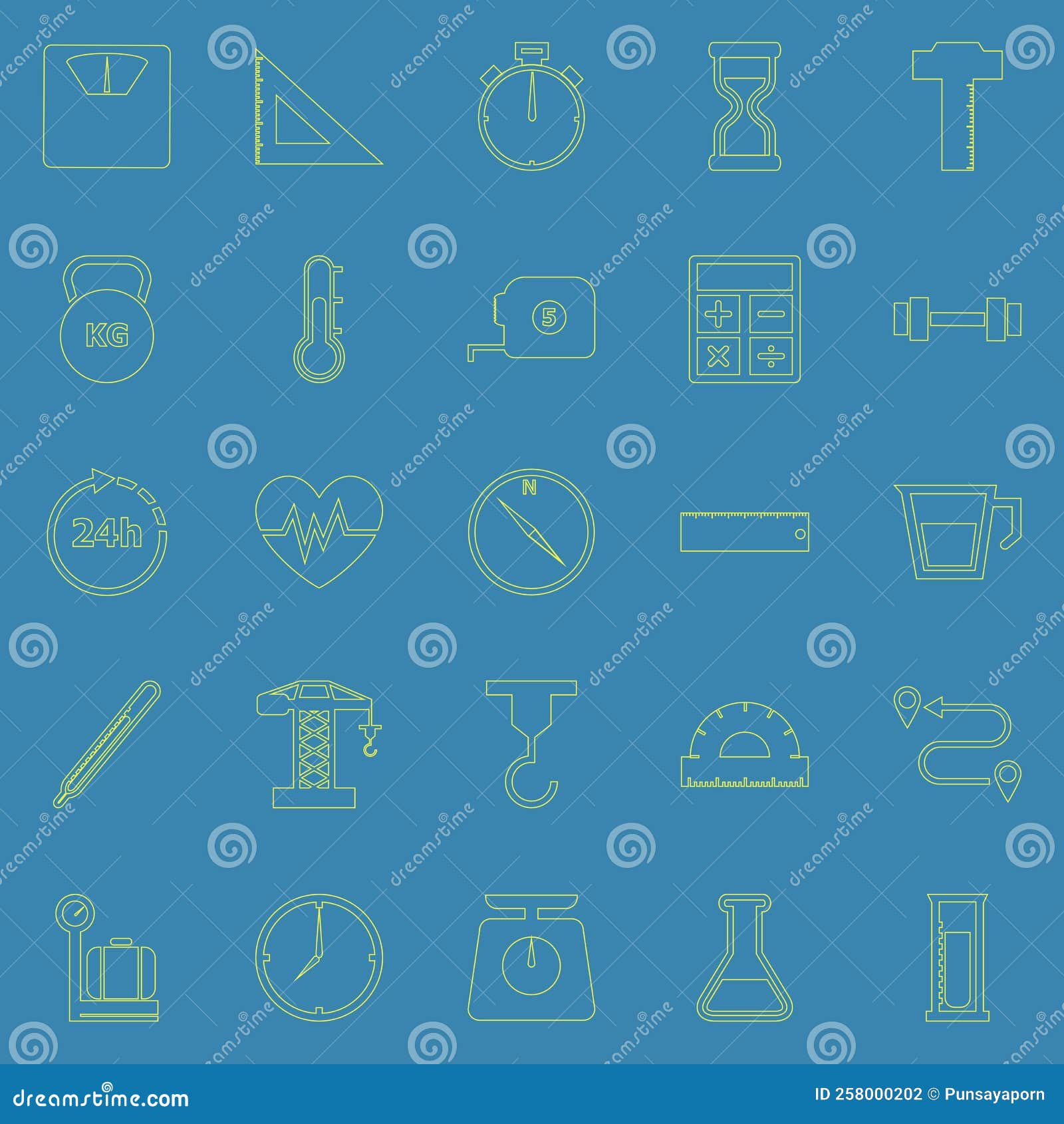 Measuring Line Icons on Blue Background Stock Vector - Illustration of ...