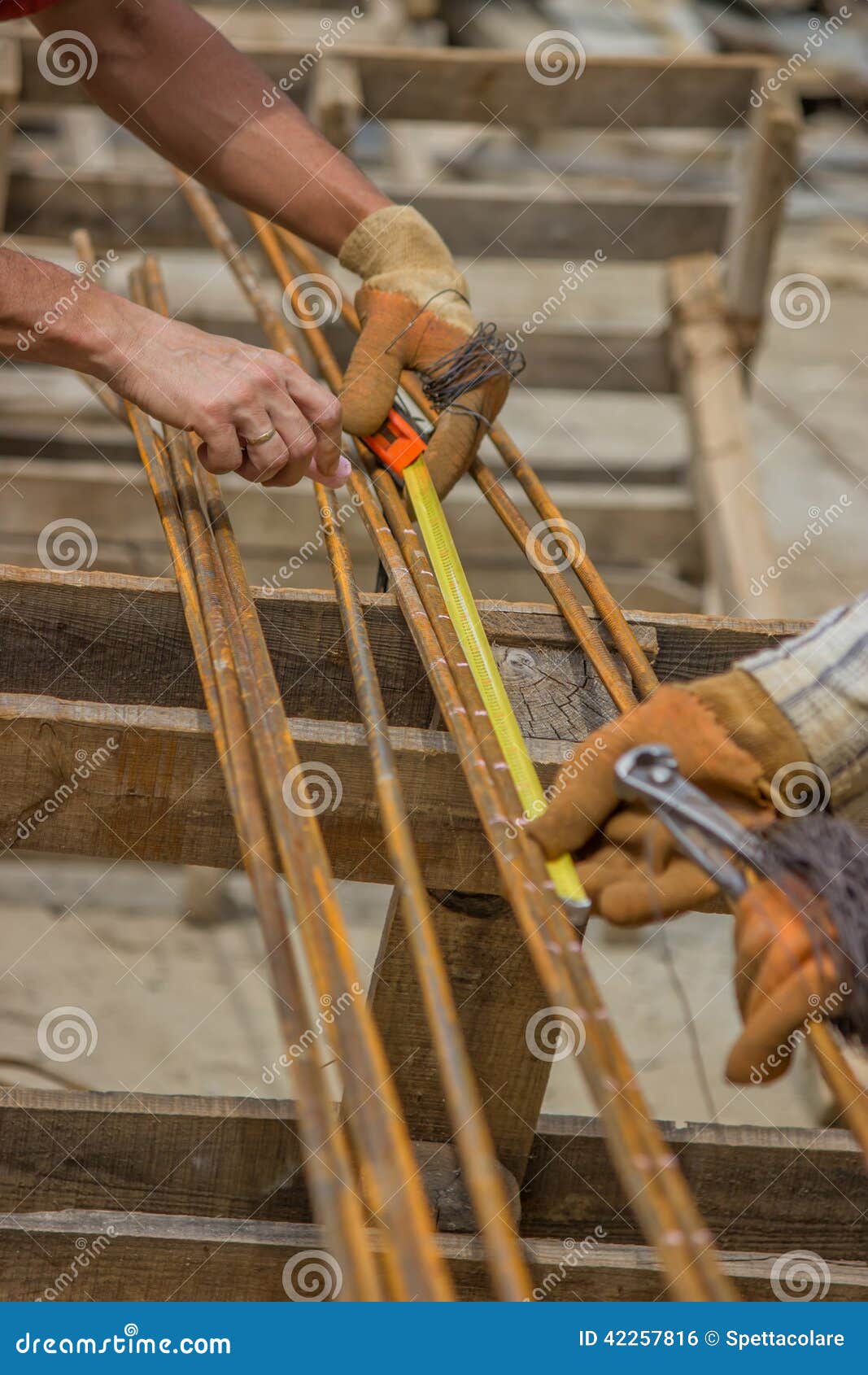 Measuring and Marking Steel Rods for Making Beam Cages at Construction ...