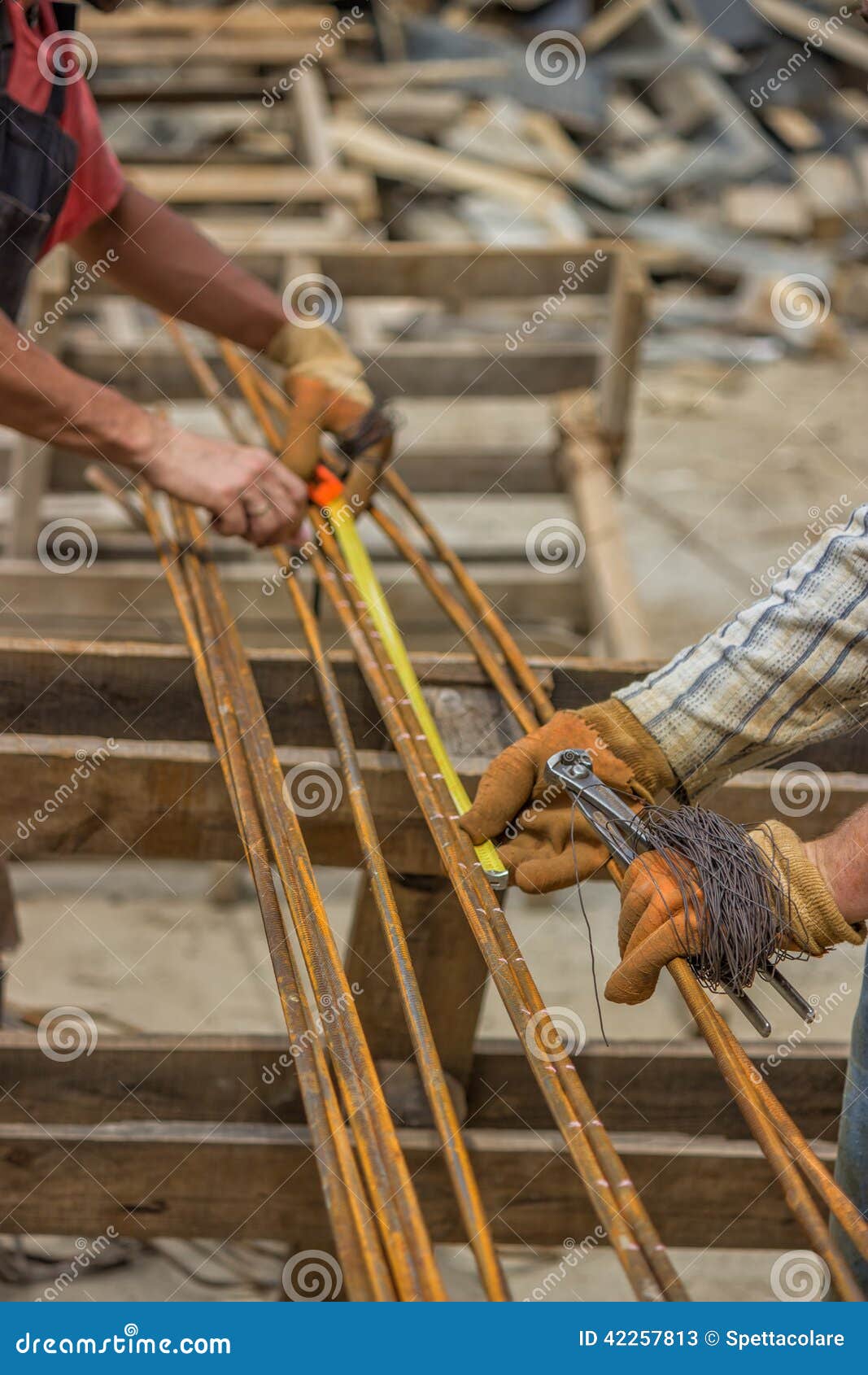 Measuring and Marking Steel Rods for Making Beam Cages 2 Stock Image ...