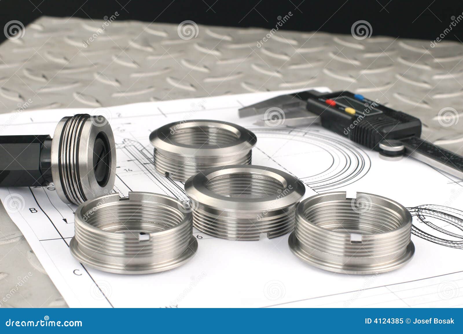 Measuring metal components stock image. Image of blueprint - 4124385