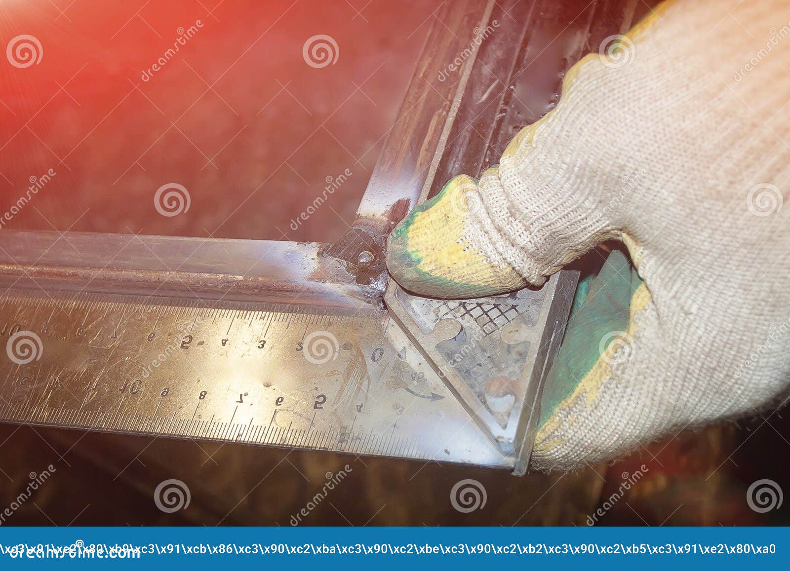 Measuring a Metal Profile Using an Iron Measuring Angle. Stock Photo ...