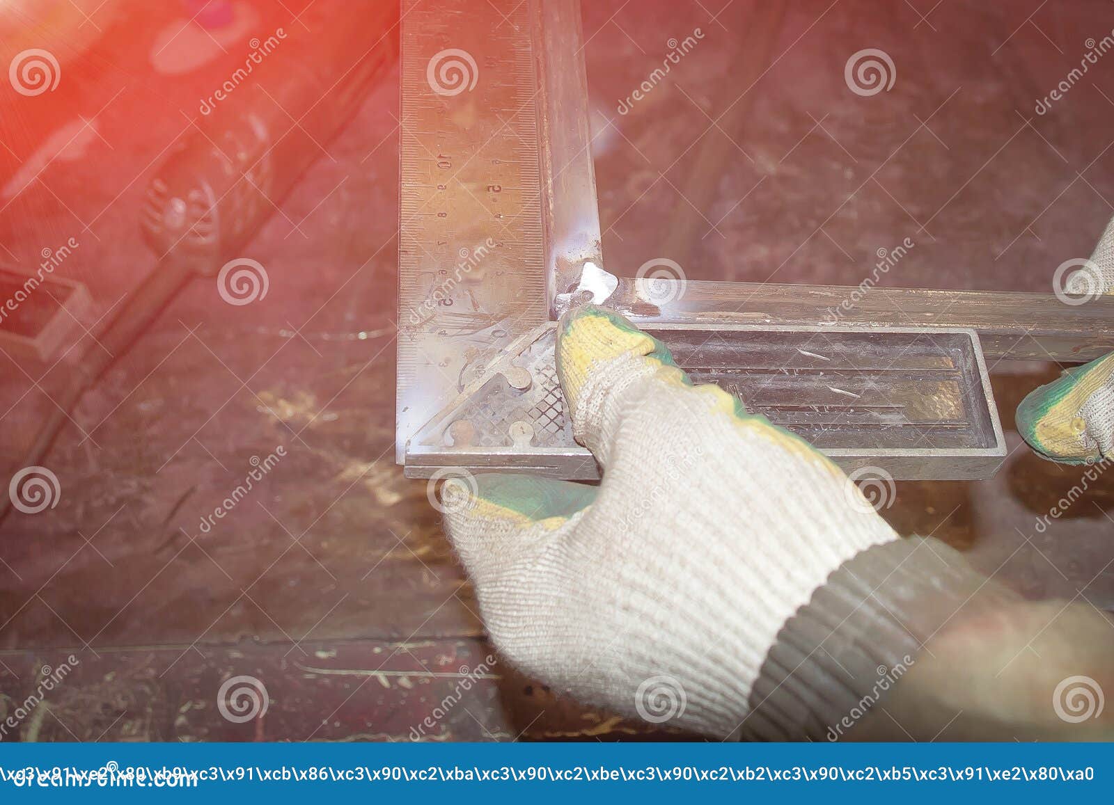 Measuring a Metal Profile Using an Iron Measuring Angle. Stock Image ...