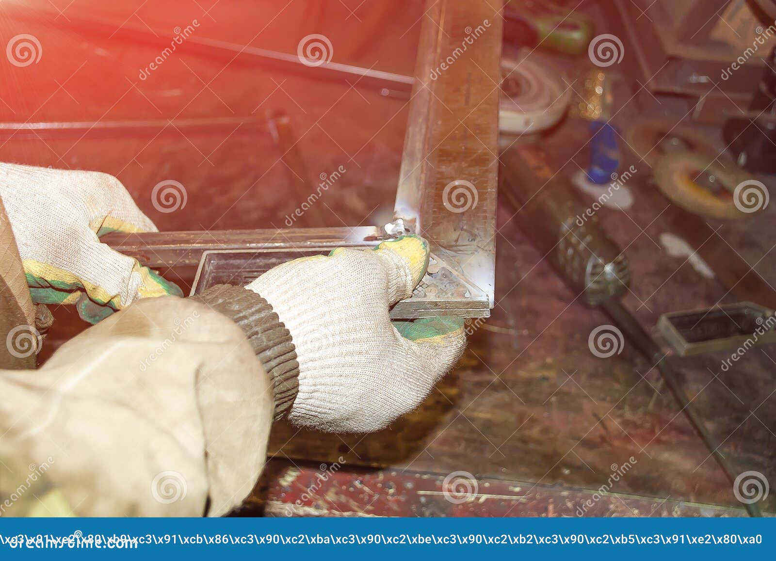 Measuring a Metal Profile Using an Iron Measuring Angle. Stock Image ...