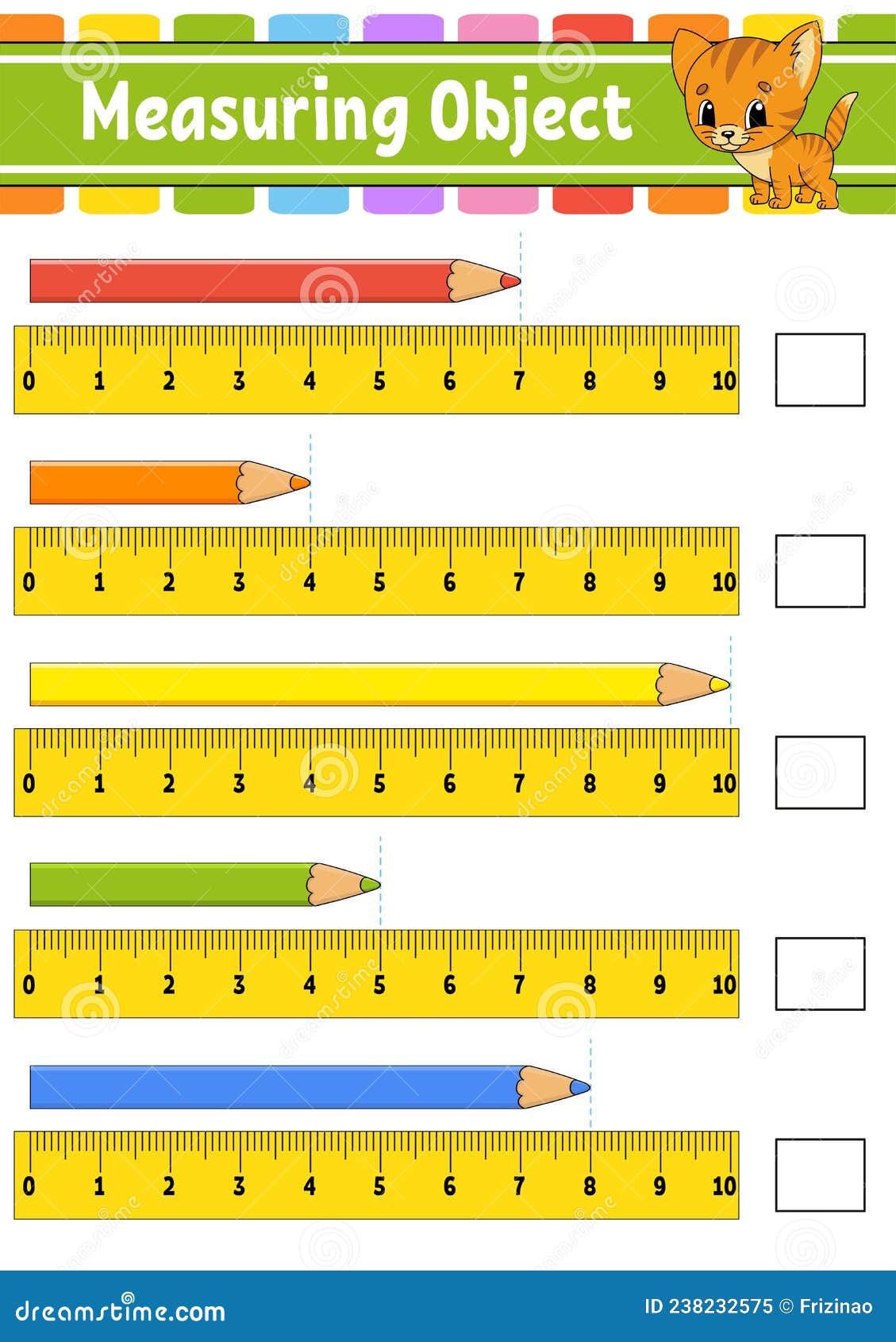 Measuring Object with Ruler. Education Developing Worksheet. Game for ...