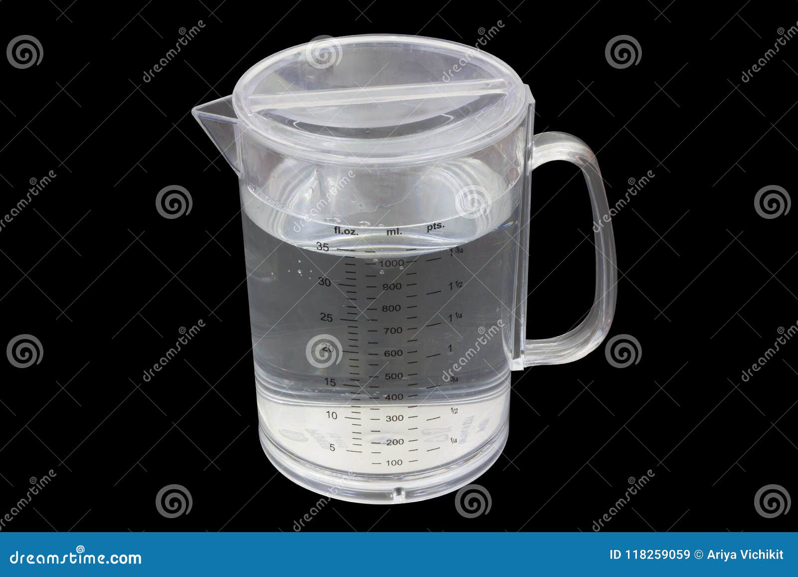 Measuring Plastic Jug Full on Black Background with Cipping Path Stock ...