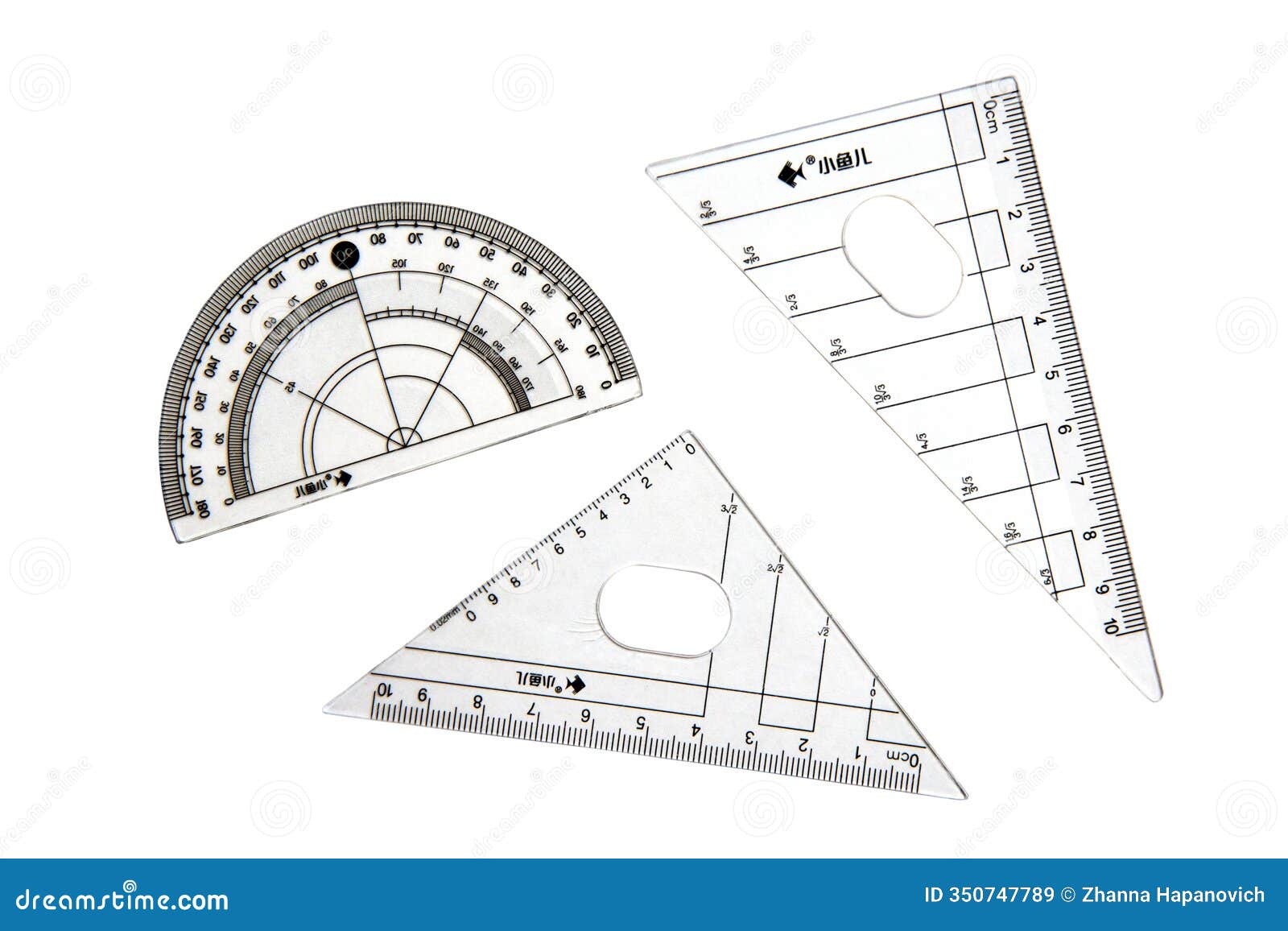 Measuring Protractor and Triangles Isolated on White Background Stock ...
