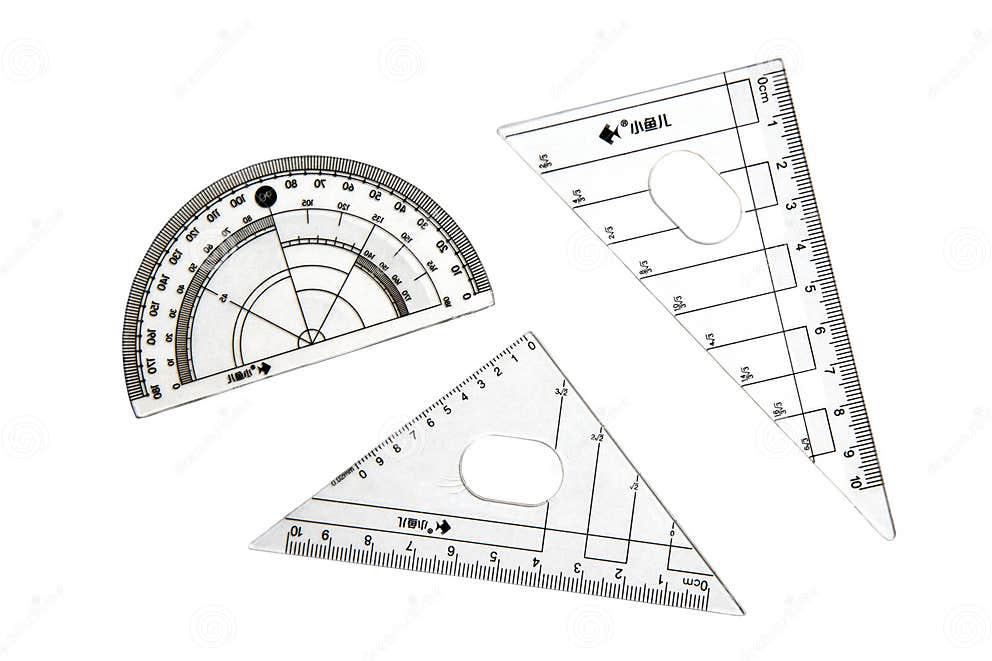 Measuring Protractor and Triangles Isolated on White Background Stock ...