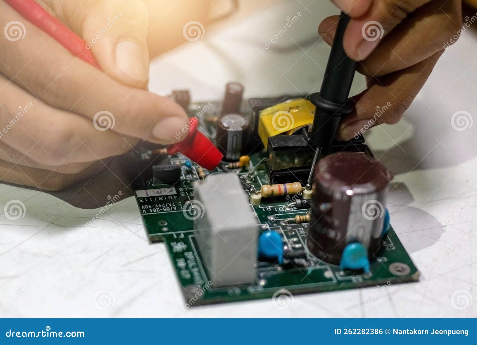 Measuring Resistor on Electronic Circuit Board Stock Photo - Image of ...