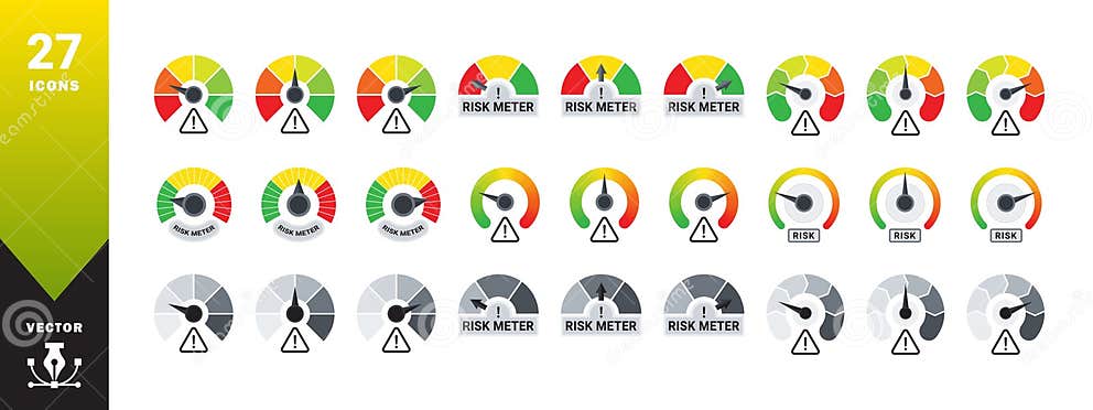 Measuring Scale Icons. Risk Meter Icons. Speedometer Scale Stock ...