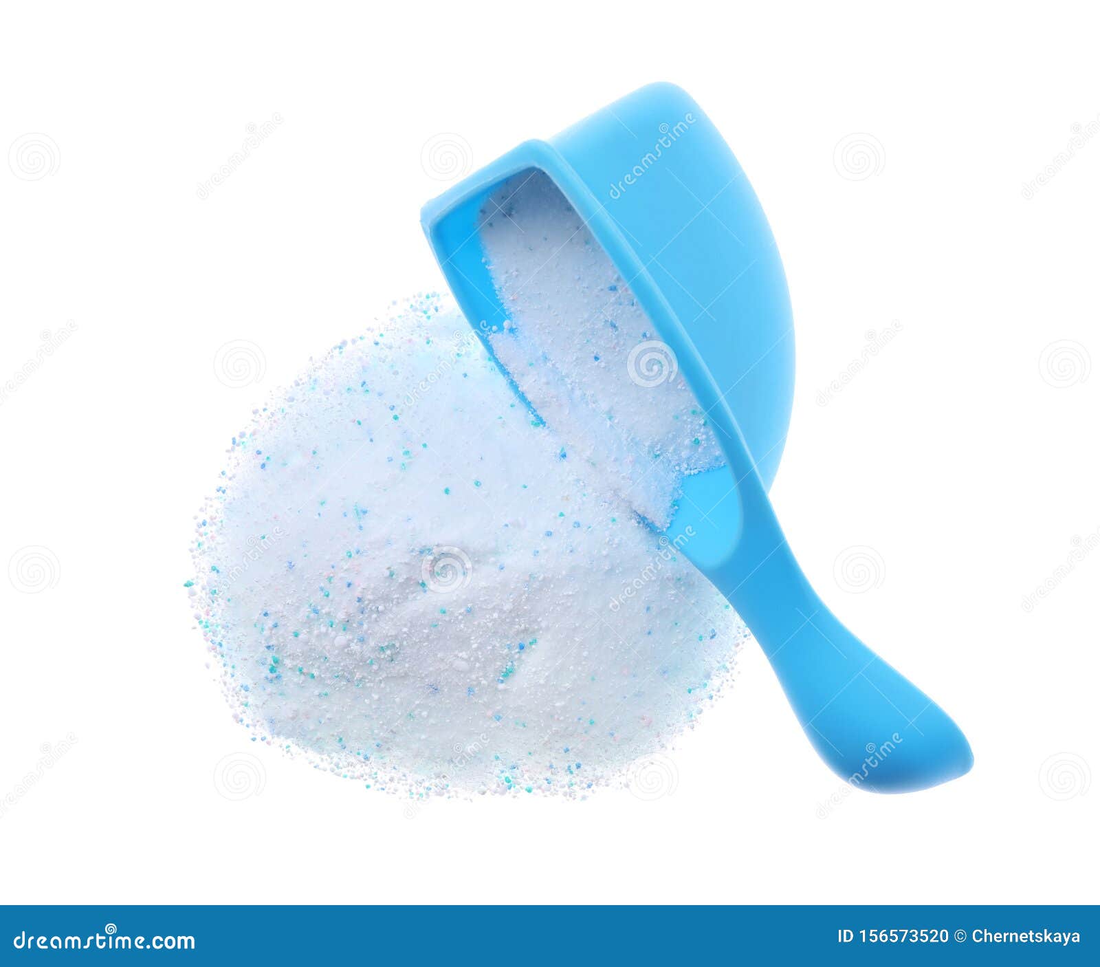 Measuring Scoop with Laundry Powder on White Background Stock Photo ...