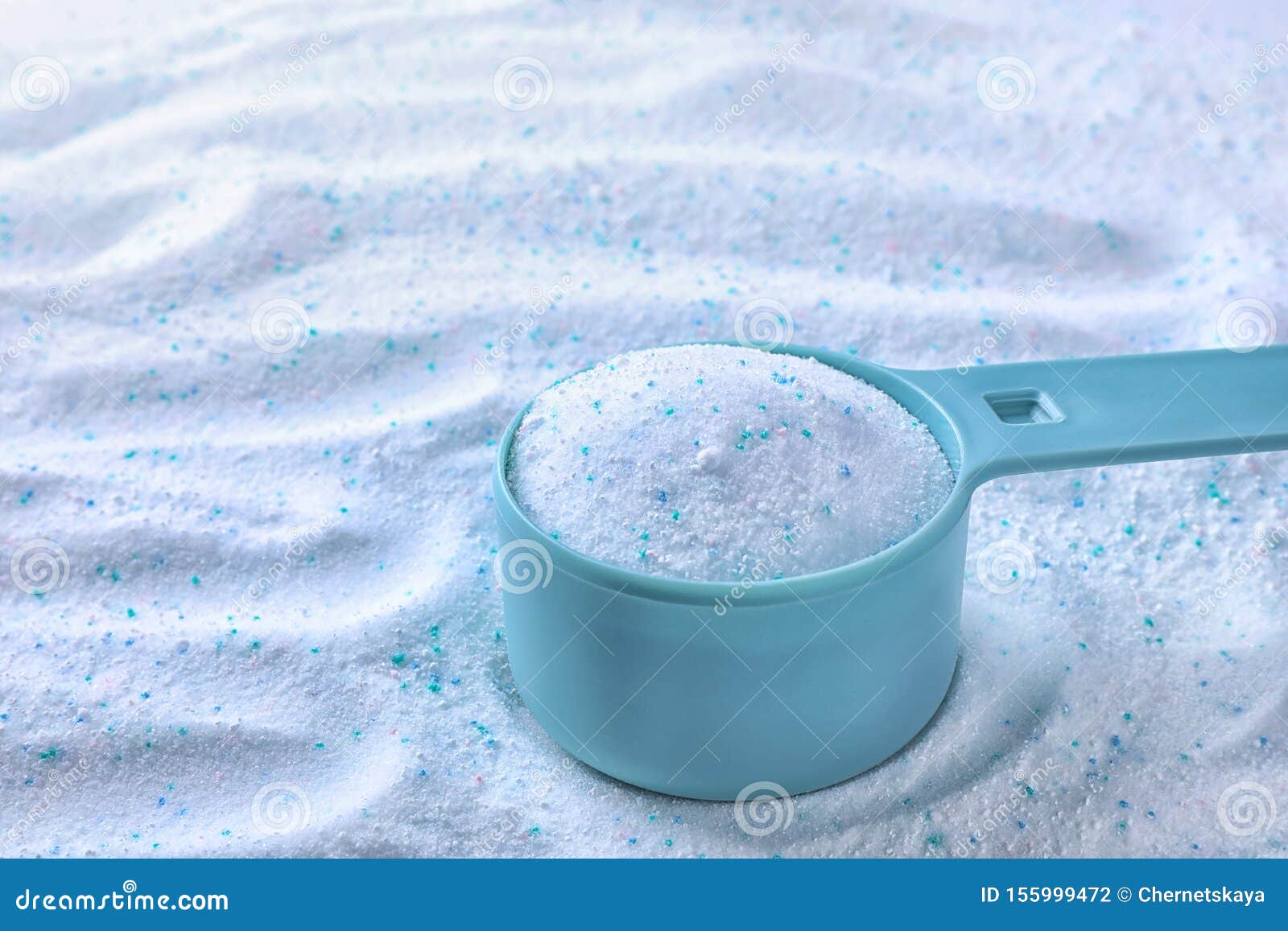 Measuring Spoon with Laundry Powder, View. Space for Text Stock Photo ...