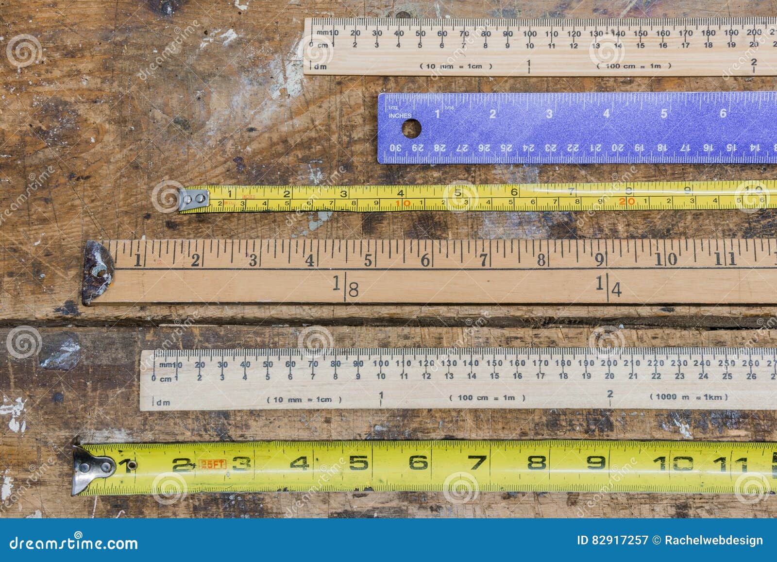 Measuring Sticks, Rulers, Tape Measures on Workshop Table in Lin Stock ...