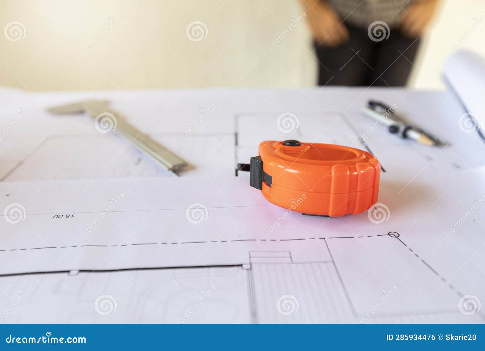 A Measuring Tape on House Blueprint Plan Stock Photo - Image of ...
