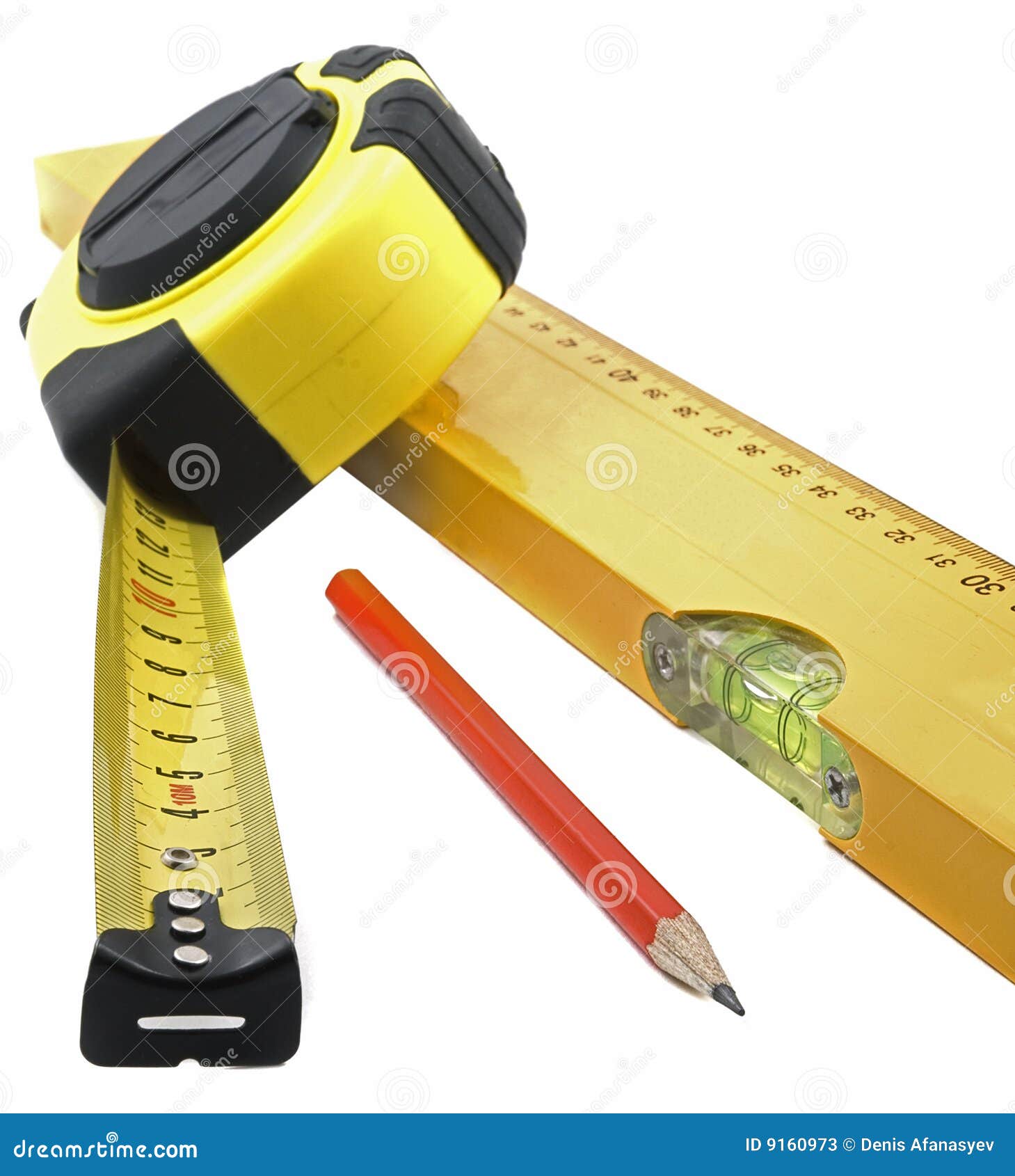 Measuring Tape, Level and Pencil Stock Image - Image of instrument ...