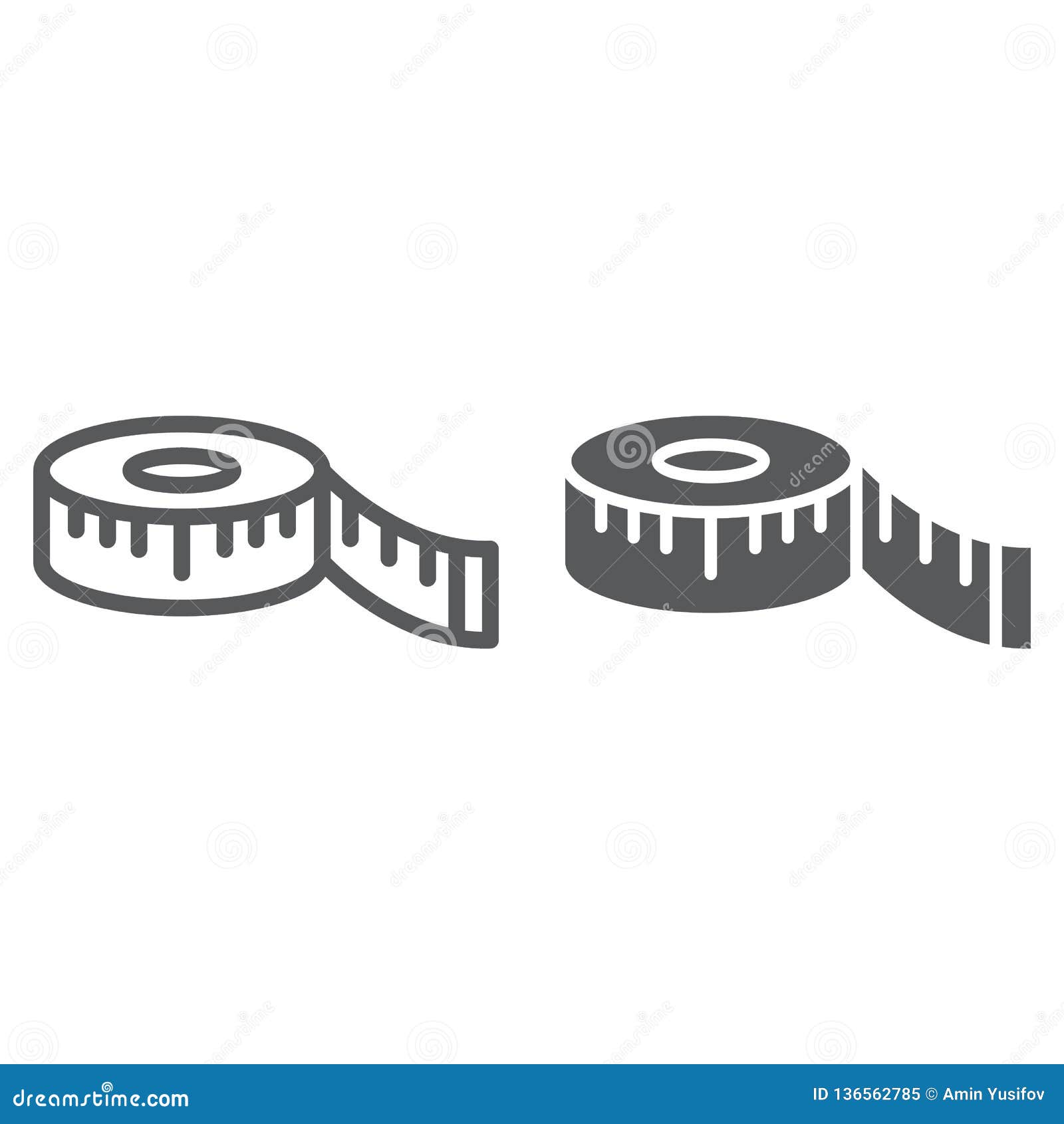 Measuring Tape Line and Glyph Icon, Measurement and Meter, Ruler Sign ...