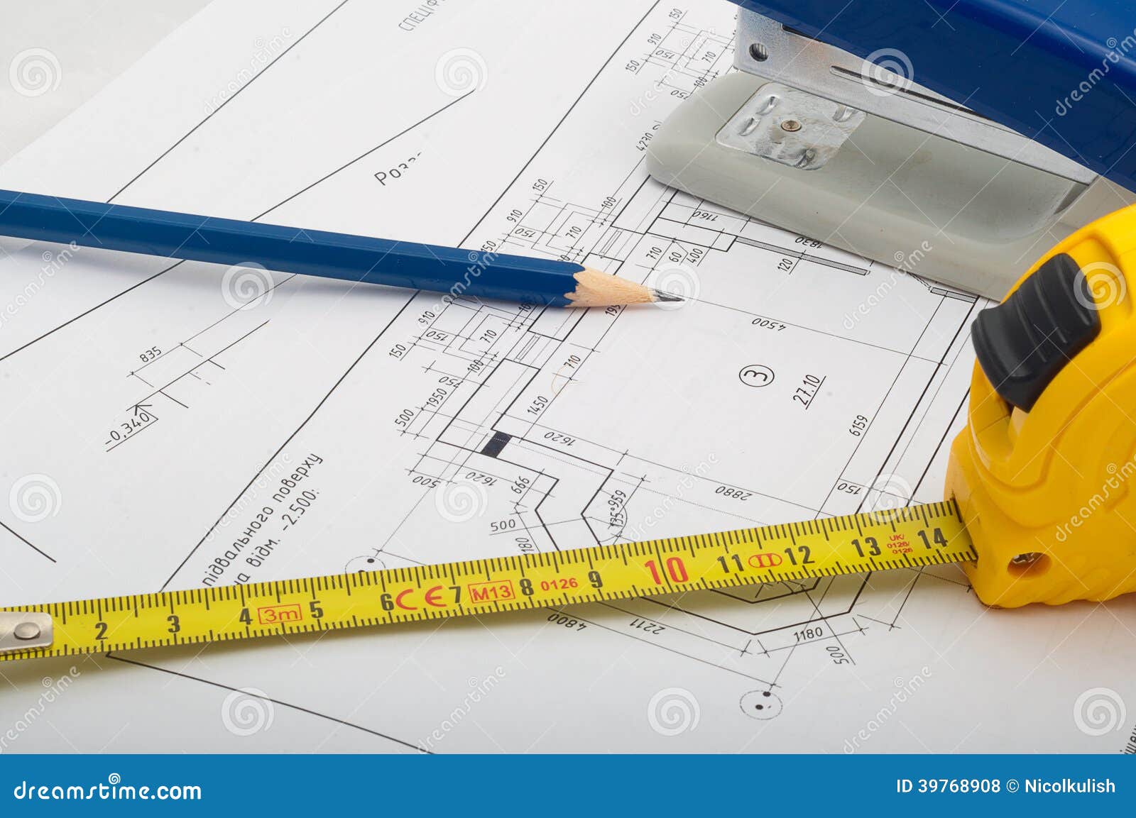 Measuring Tape and Pencil Drawings Stock Photo - Image of house, ruler ...