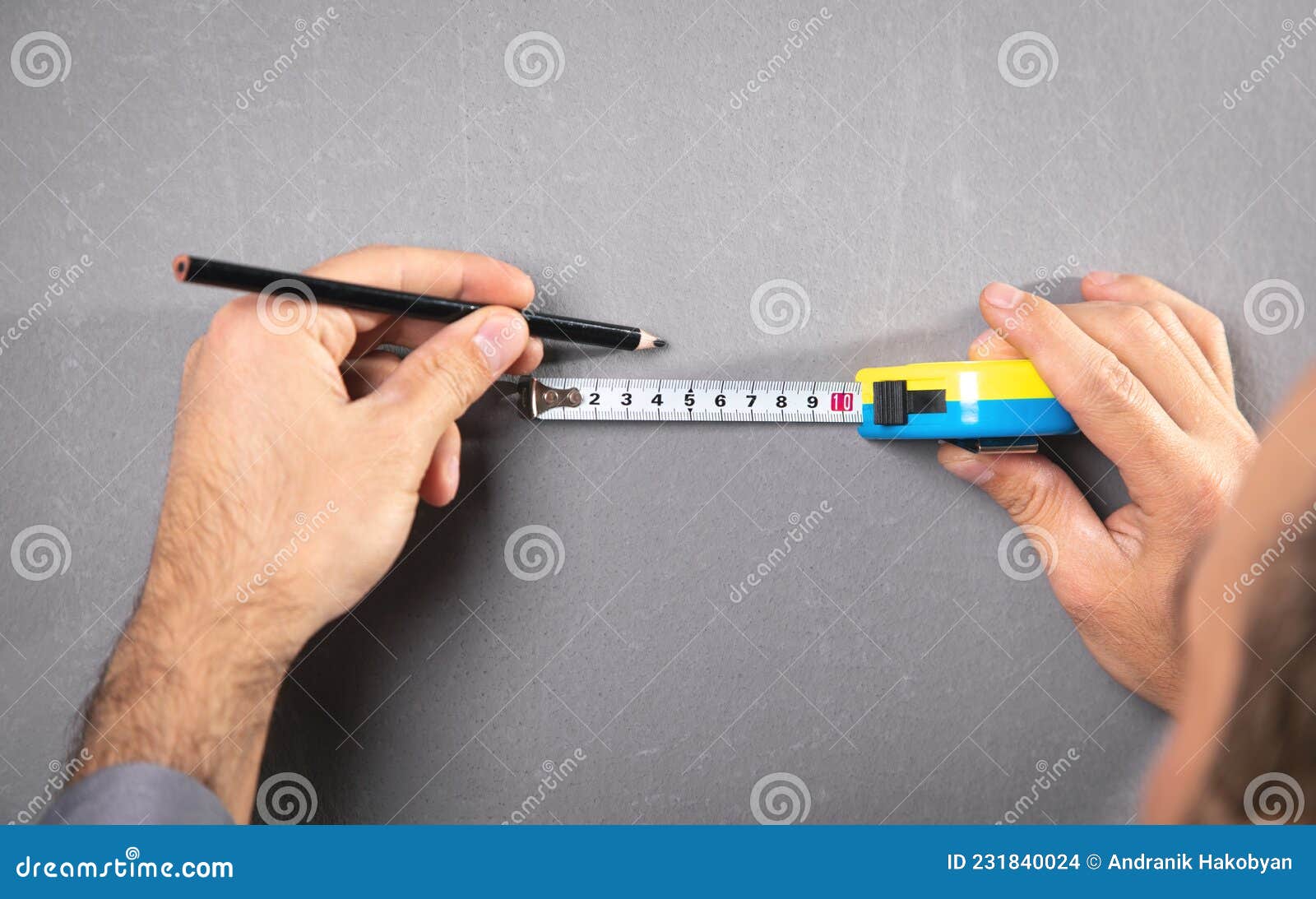 Measuring Tape and Pencil Marking with a Wall Stock Photo - Image of ...