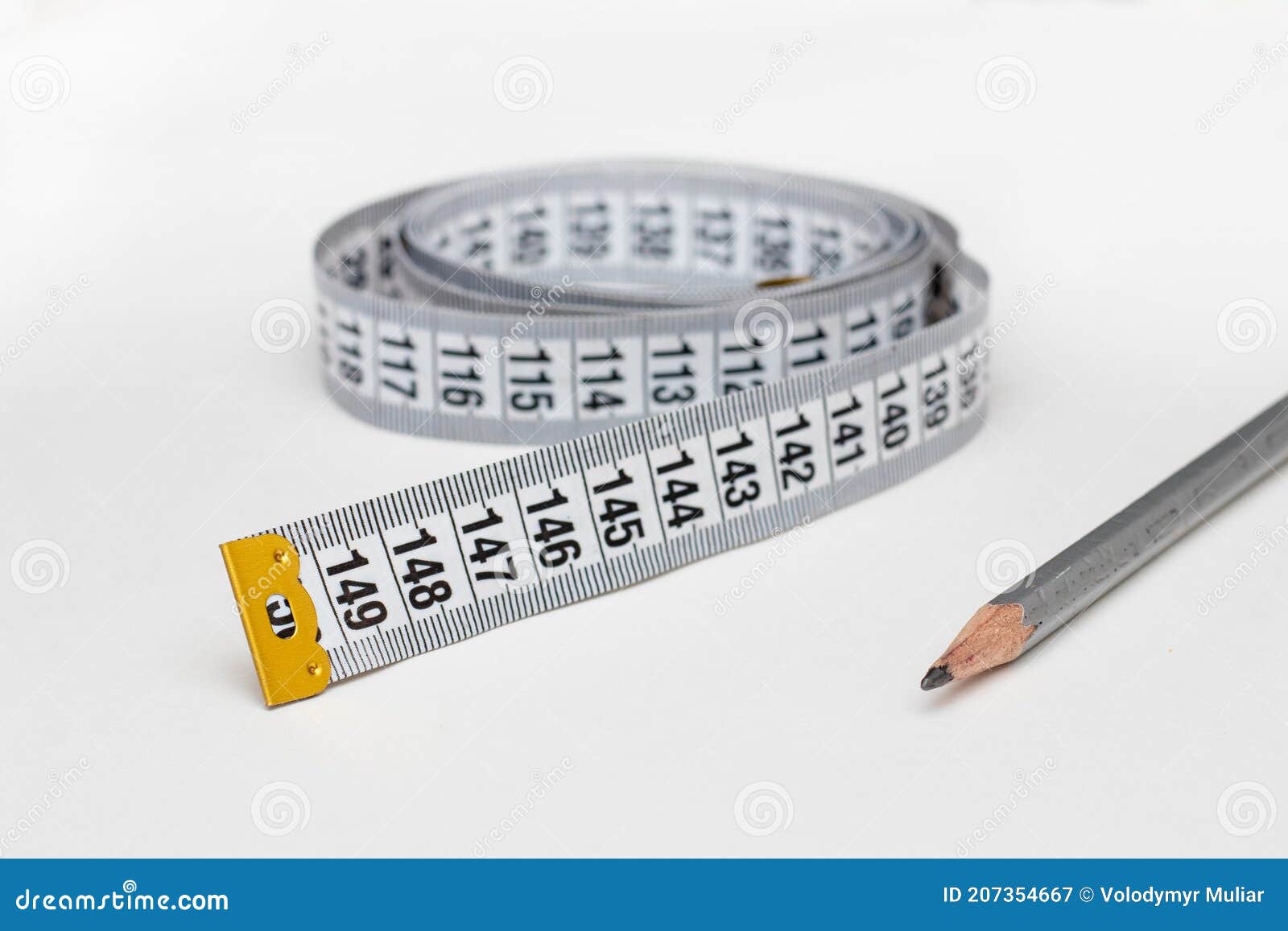 Measuring Tape and Pencil on a White Background Stock Image - Image of ...