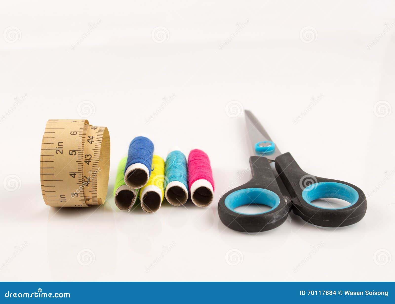 Measuring Tape with Reel and Scissor on White Stock Photo - Image of ...