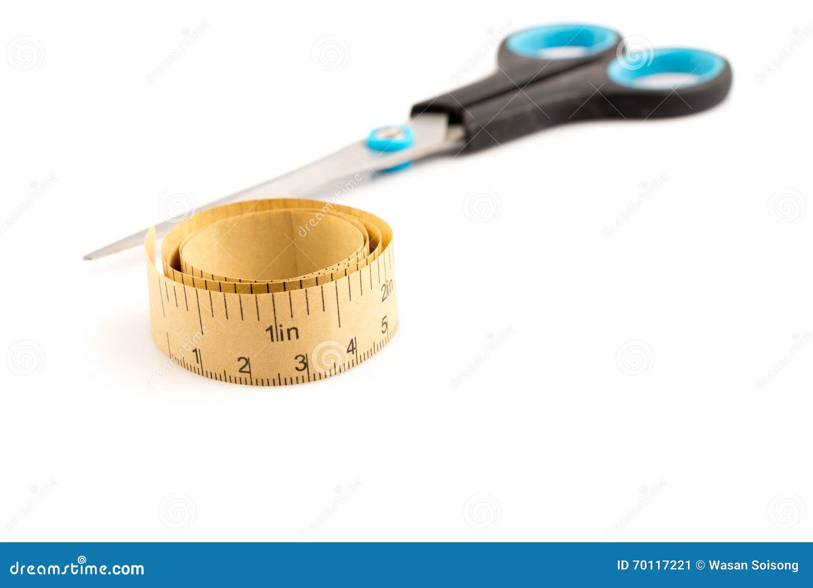 Measuring Tape with Scissor on White Stock Image - Image of tape ...