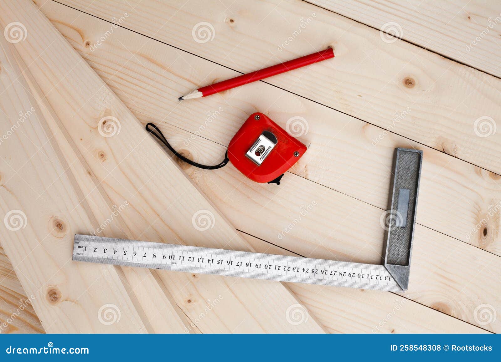 A Measuring Tape, a Square and a Pencil Stock Photo - Image of ...