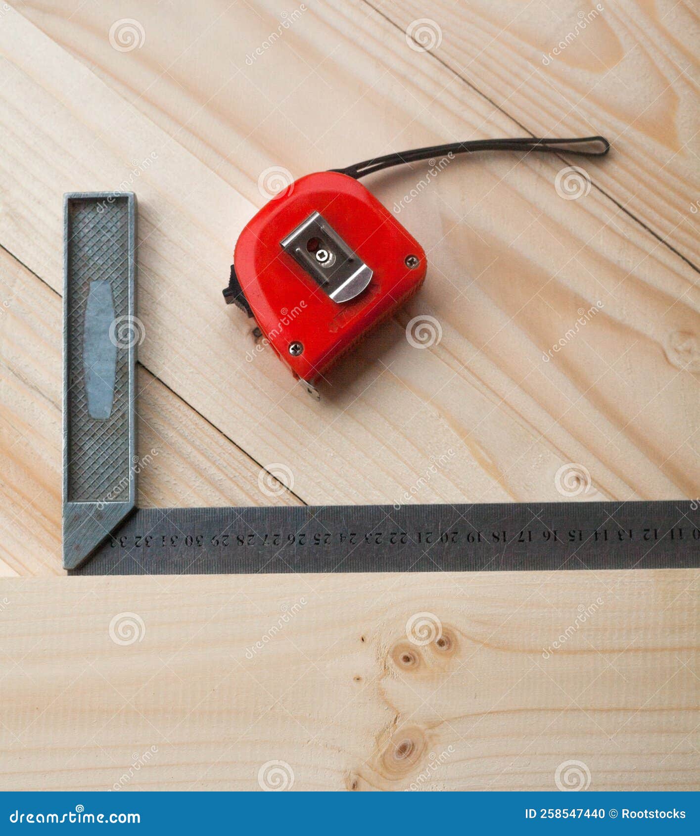 A Measuring Tape and a Square Stock Photo - Image of industry, lumber ...