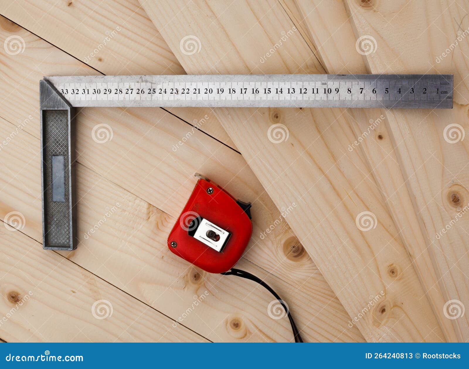 A Measuring Tape and a Square Stock Image - Image of board, building ...
