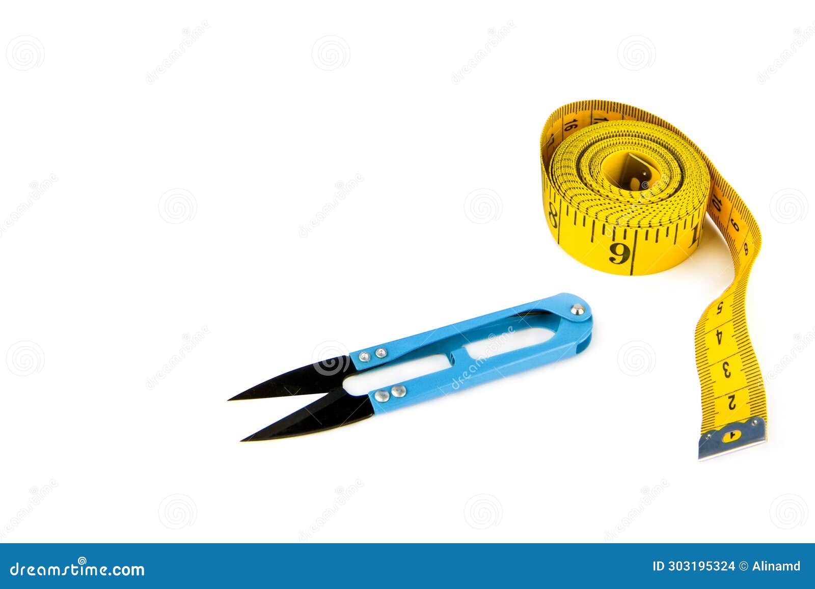 Measuring Tape and Thread Cutter Isolated on White. Free Space for Text ...