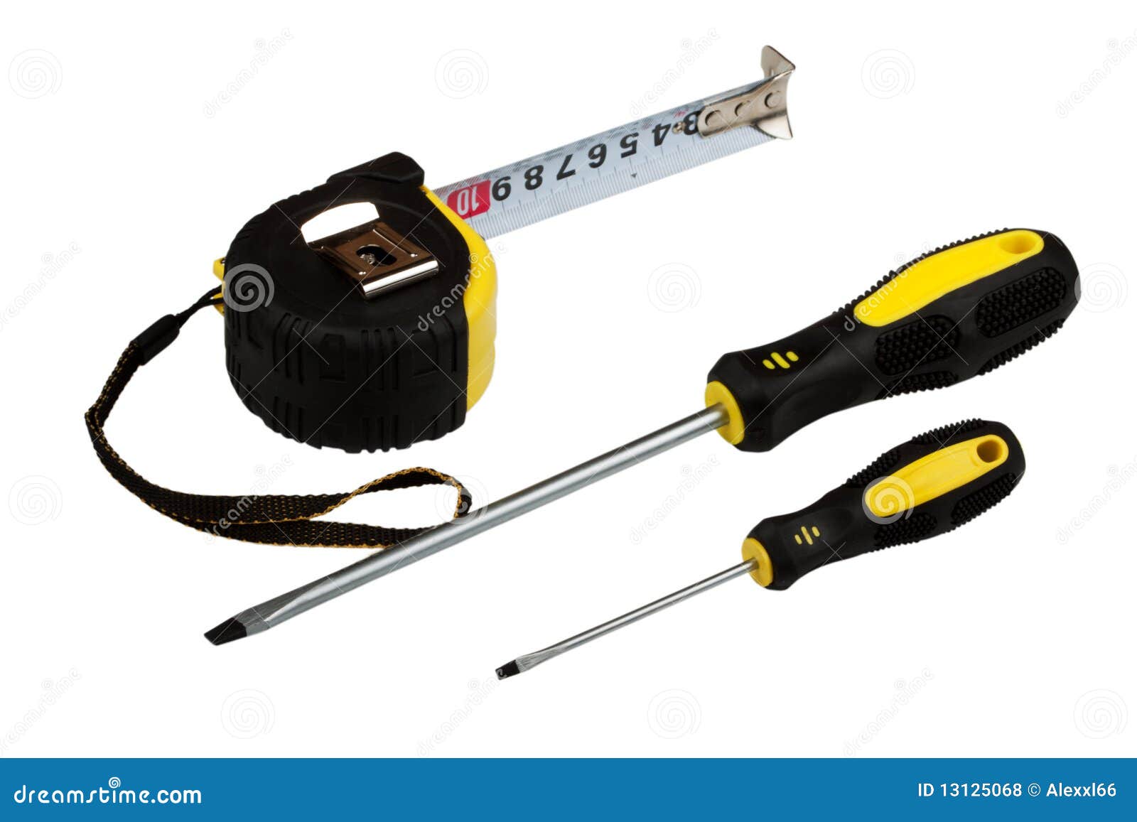 Measuring Tape and Two Screw-drivers Stock Photo - Image of yellow ...