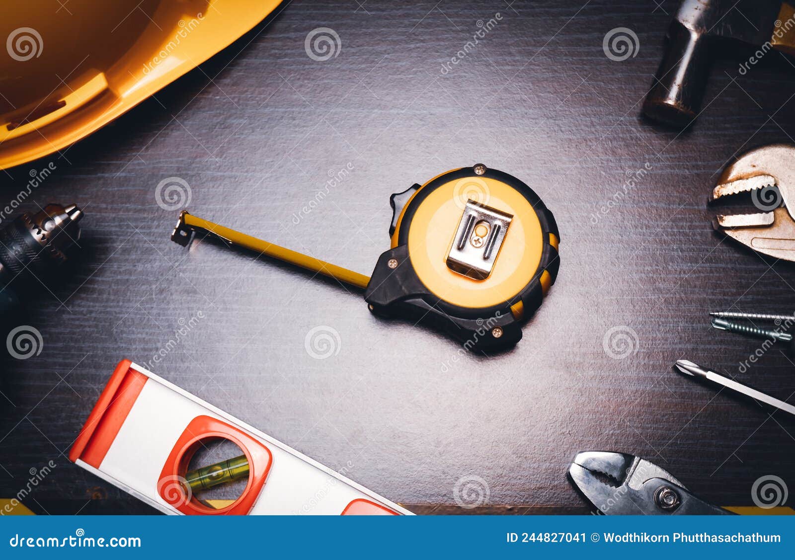 Measuring Tape on Wooden Table Background Stock Image - Image of ...