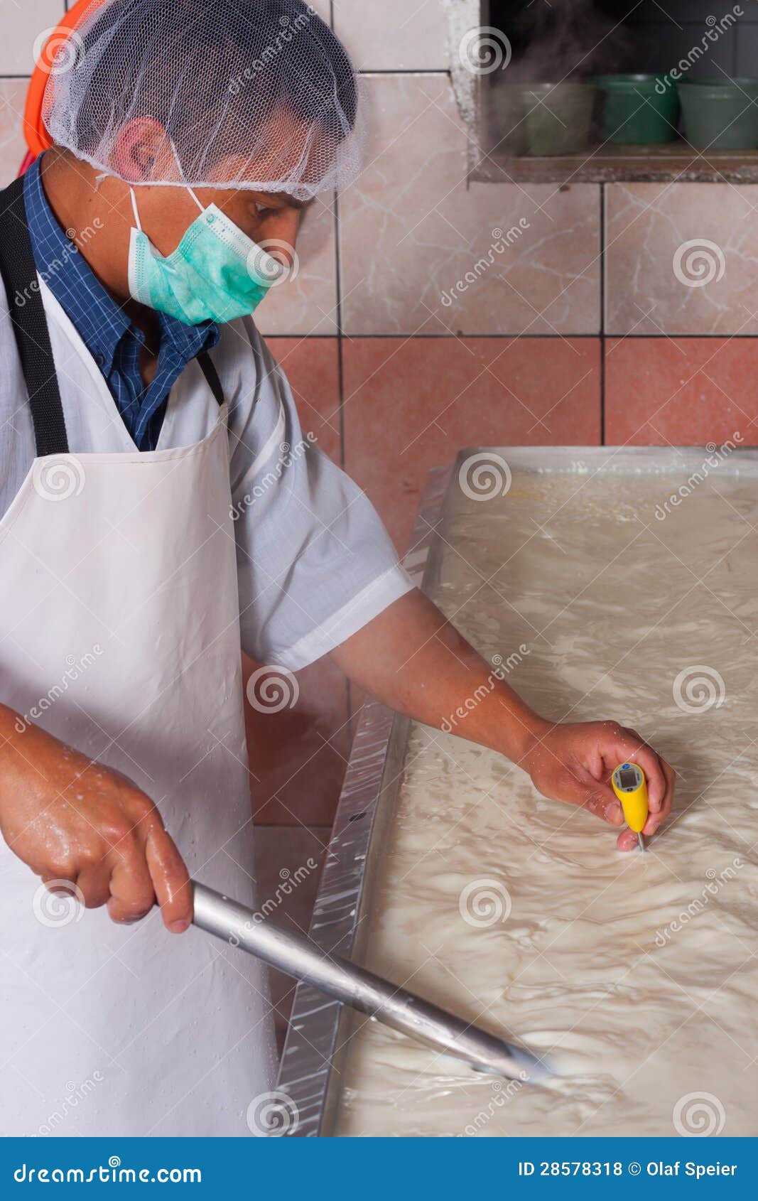 Measuring Temperature of the Cheese Stock Photo - Image of male ...