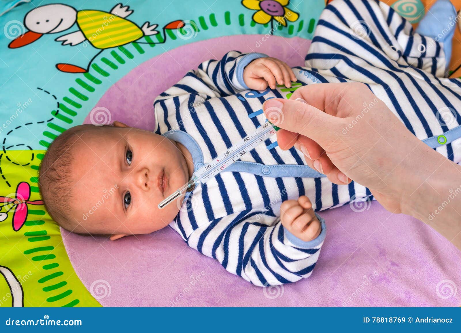 Measuring Temperature To a Baby with Thermometer Stock Image - Image of ...