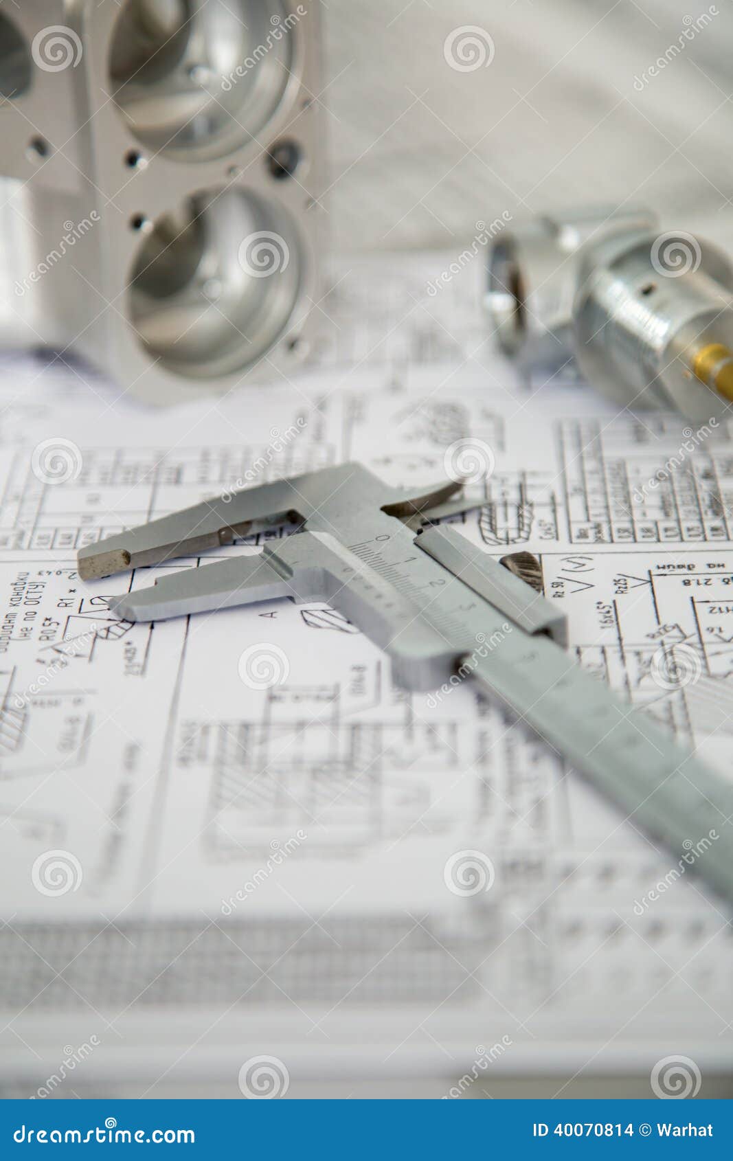 Measuring Tool and Workpiece Stock Photo - Image of paper, calipers ...