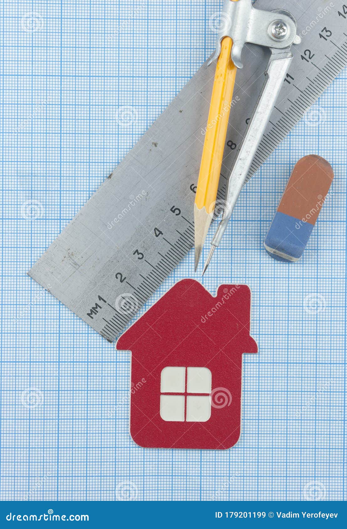 Measuring Tools Above Blue Graph Paper Stock Image - Image of square ...