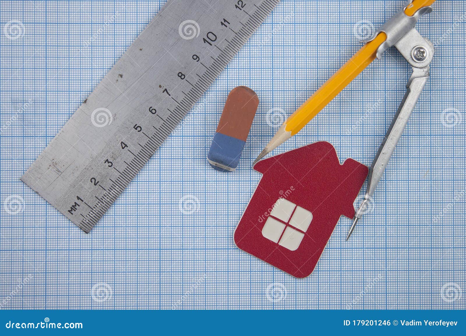 Measuring Tools Above Blue Graph Paper Stock Photo - Image of education ...