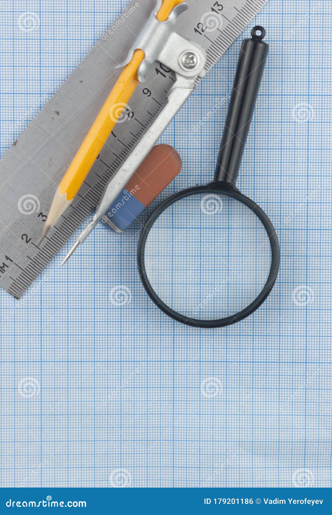 Measuring Tools Above Blue Graph Paper Stock Photo - Image of ...