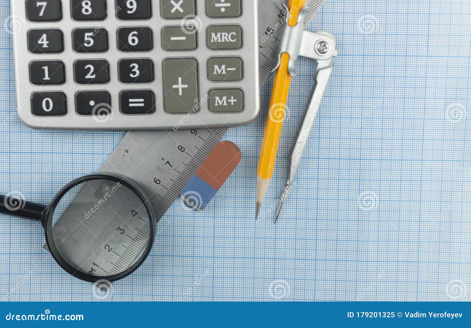 Measuring Tools Above Blue Graph Paper Stock Image - Image of ...