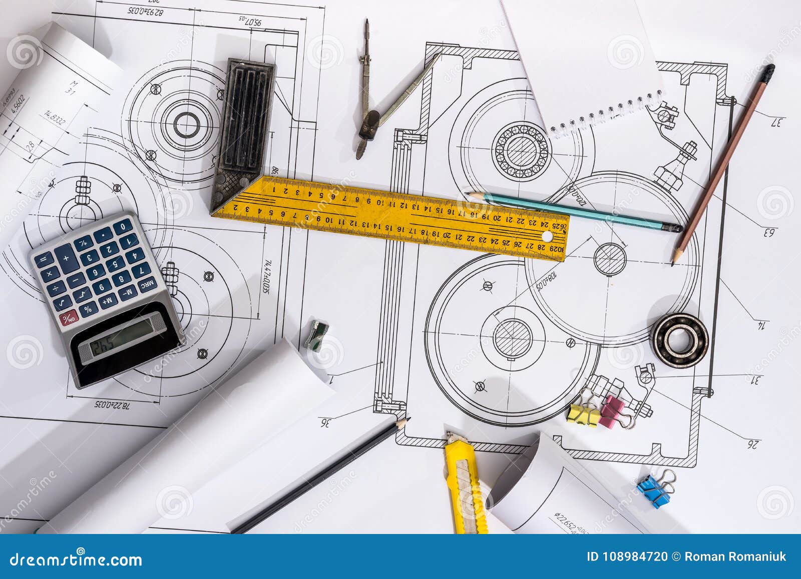 Measuring Tools on the Background of Technical Drawings. Stock Photo ...