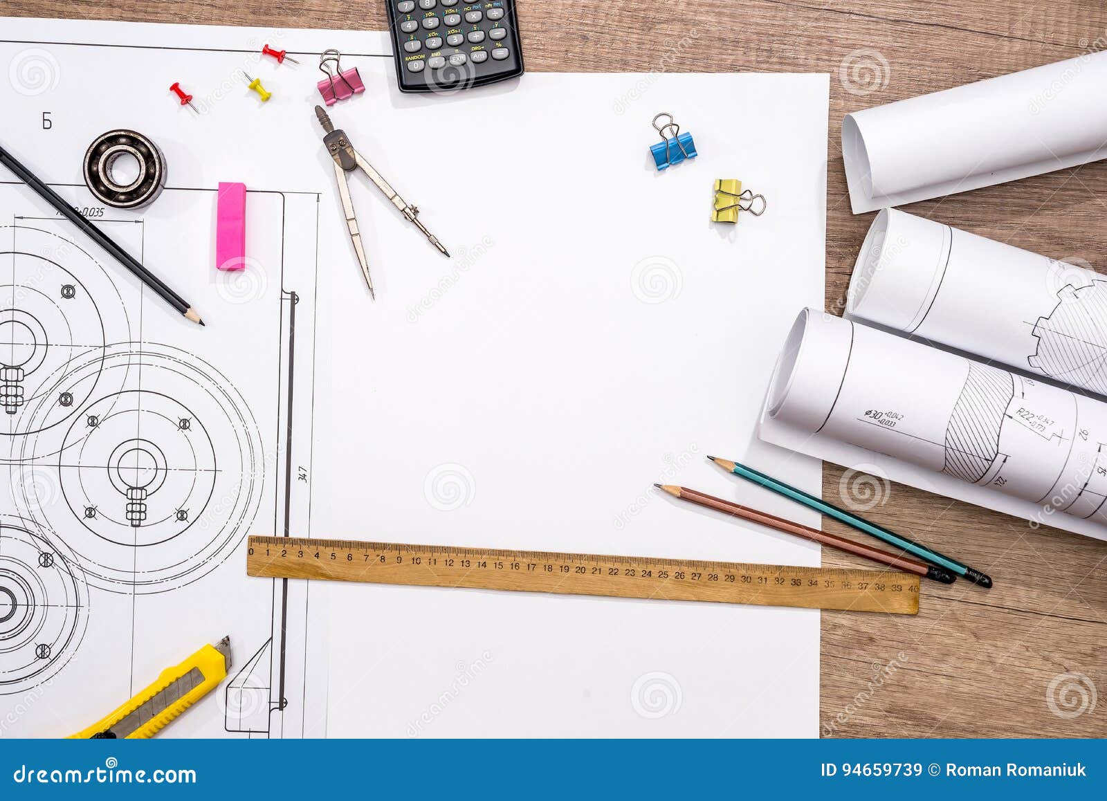 Measuring Tools on the Background of Technical Drawings. Stock Image ...