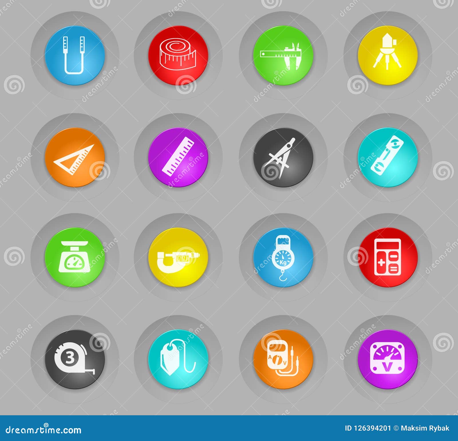 Measuring Tools Colored Plastic Round Buttons Icon Set Stock Vector ...