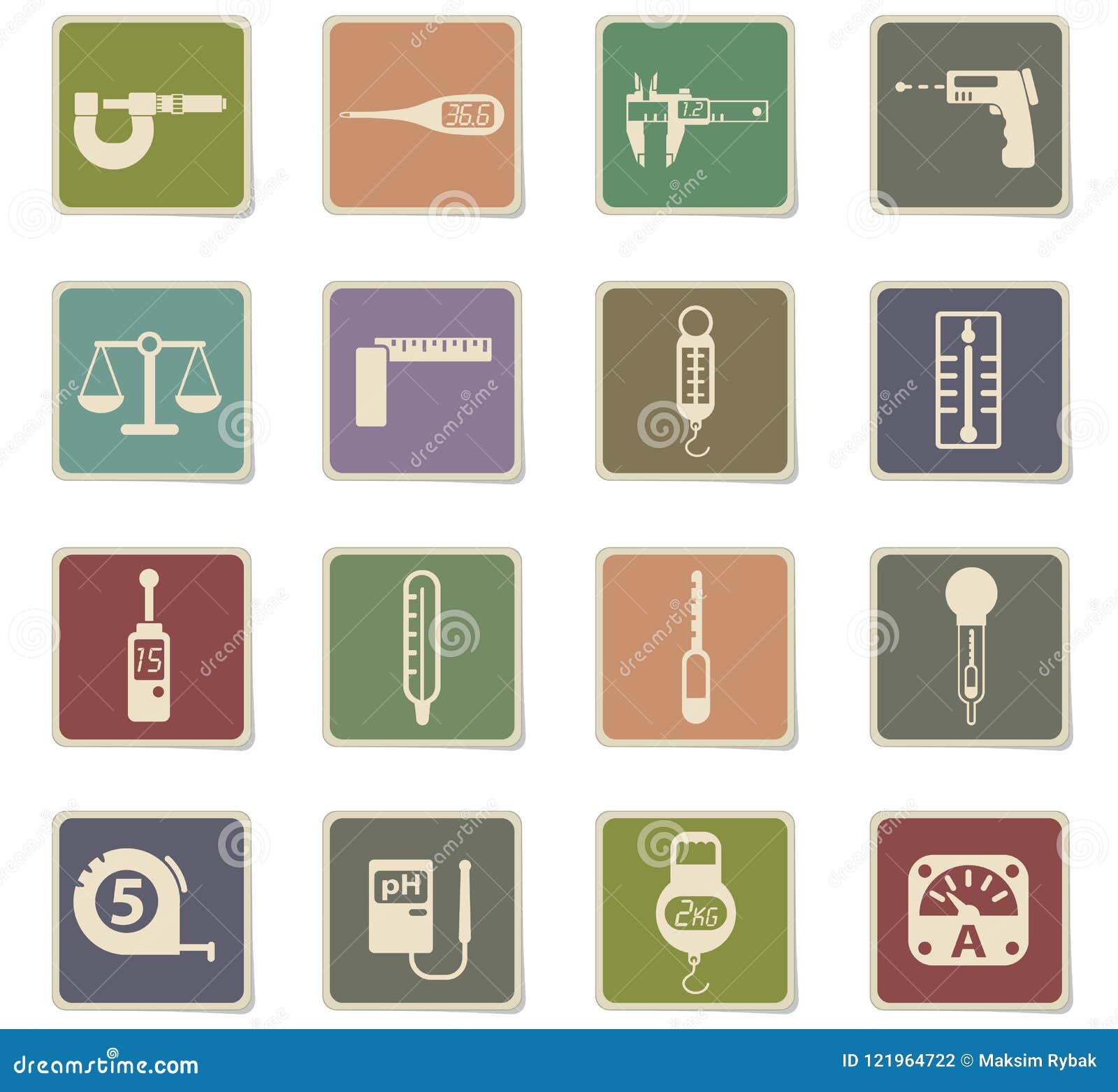Measuring tools icon set stock vector. Illustration of cardboard ...
