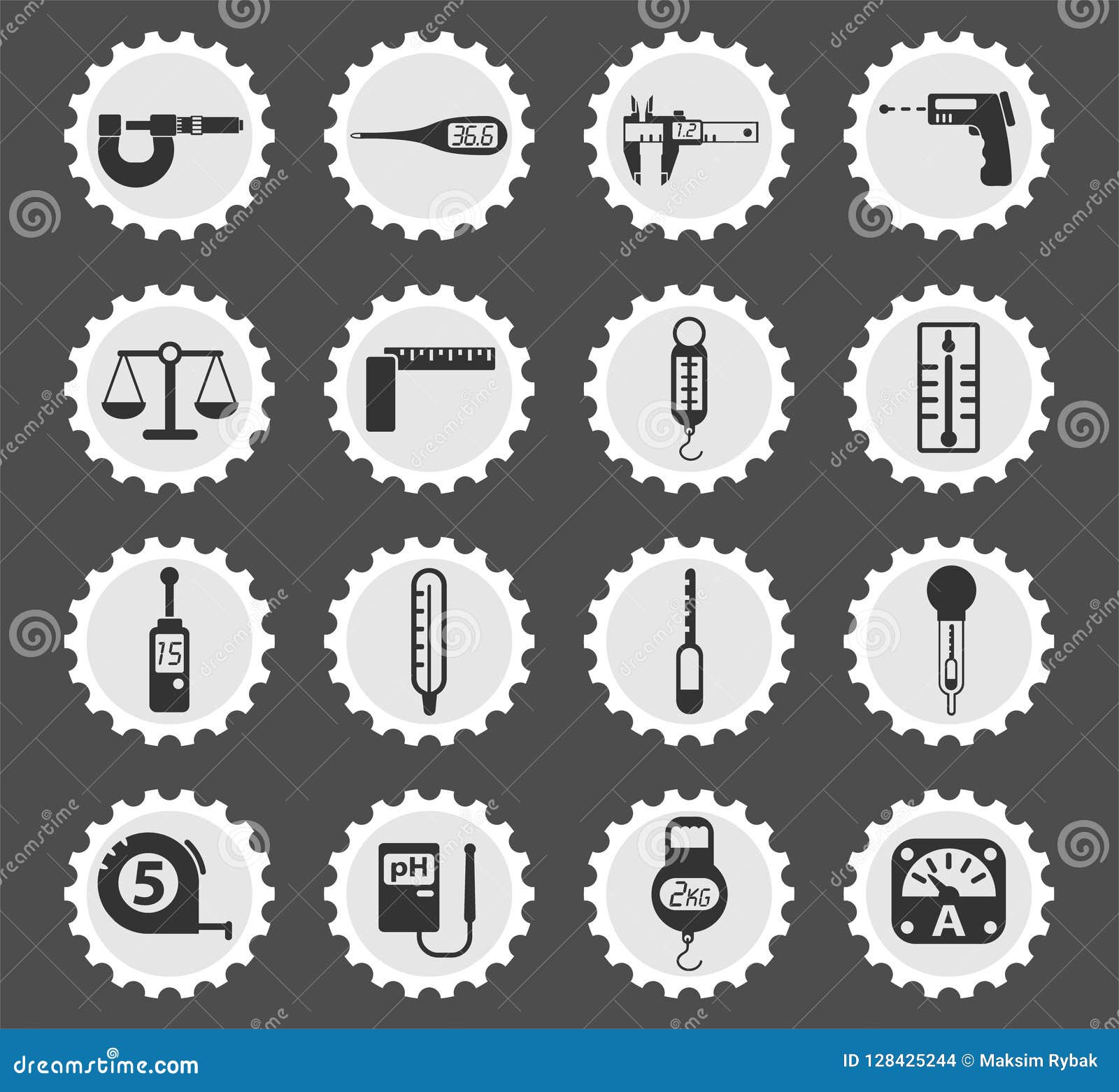Measuring tools icon set stock vector. Illustration of areometer ...
