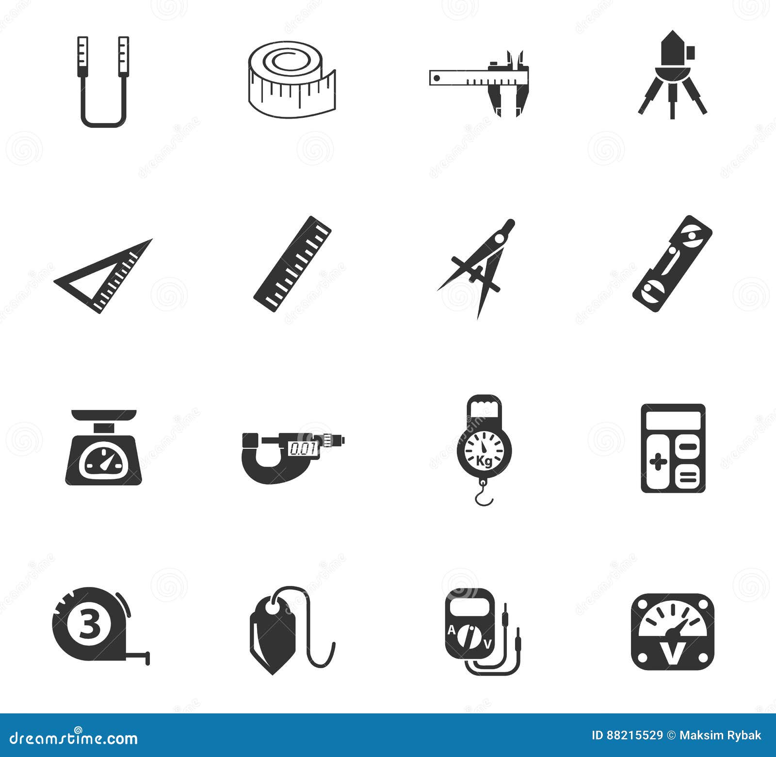 Measuring tools icon set stock vector. Illustration of roulette - 88215529