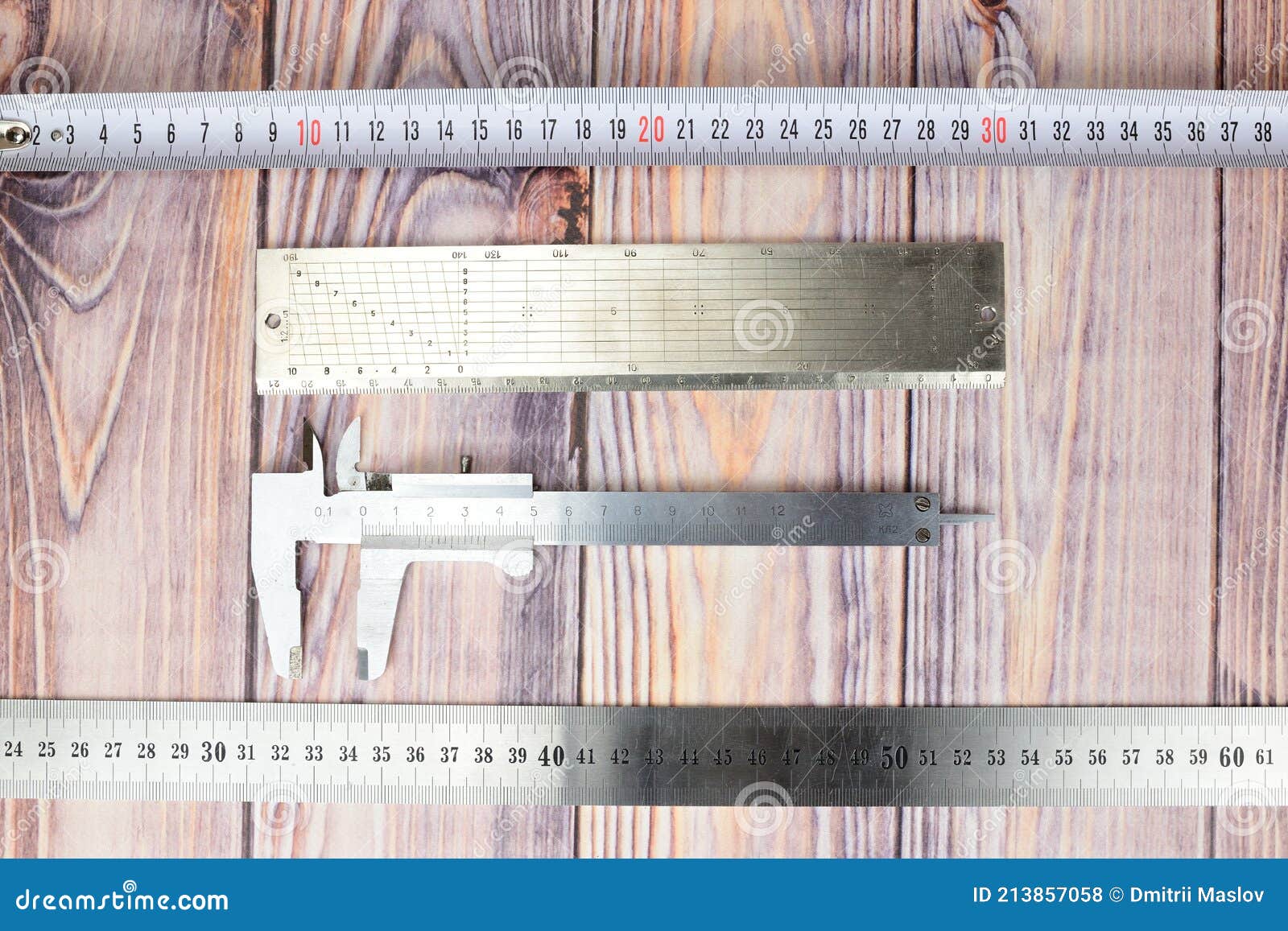 Measuring Tools, Rulers, Vernier Calipers and Tape Measure Stock Photo ...